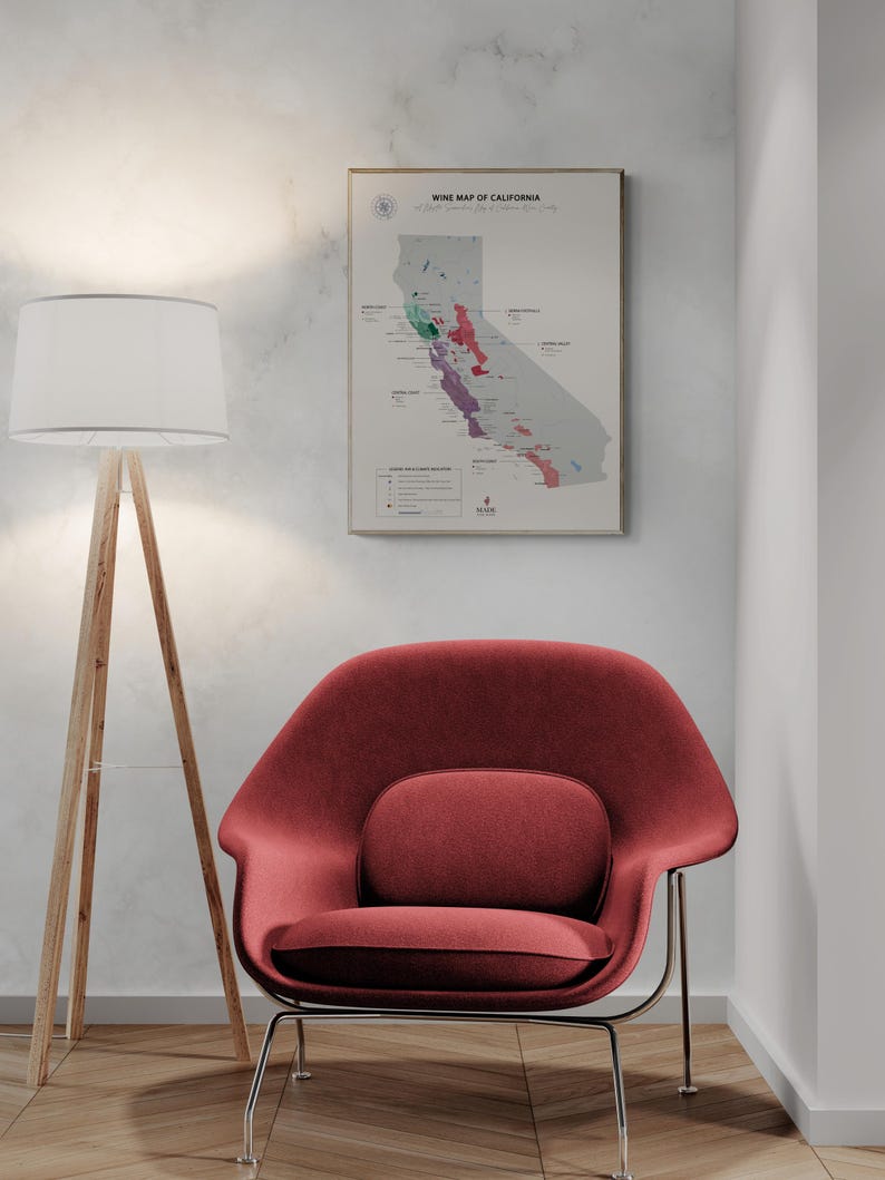 California Wine Map Poster: AVA Regions Art for Sommeliers - Etsy