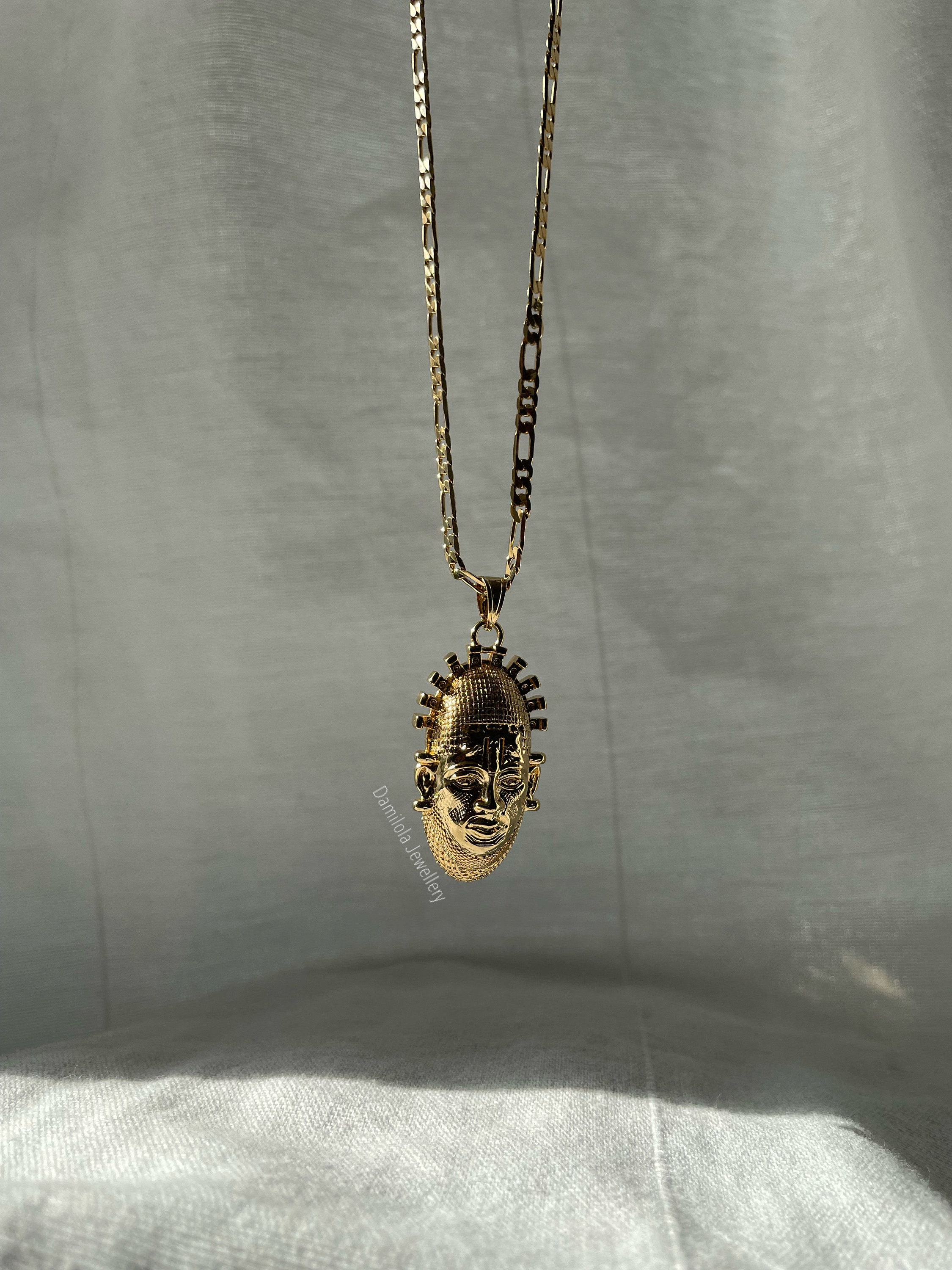 The Benin Mask Necklace Pendant Gold/silver - Etsy