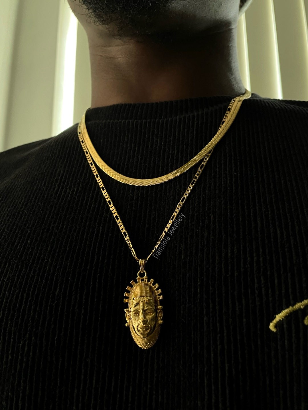 The Benin Mask Necklace Pendant Gold/silver - Etsy