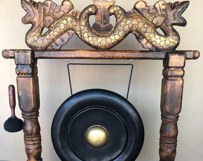 Vintage Balinese Traditional Gamelan Music Wood Prayer Gong Stand Alarm ...