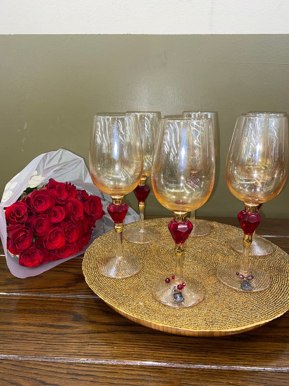Vintage Pier 1 Amber Luster Glass Goblets With Gold Trim and - Etsy