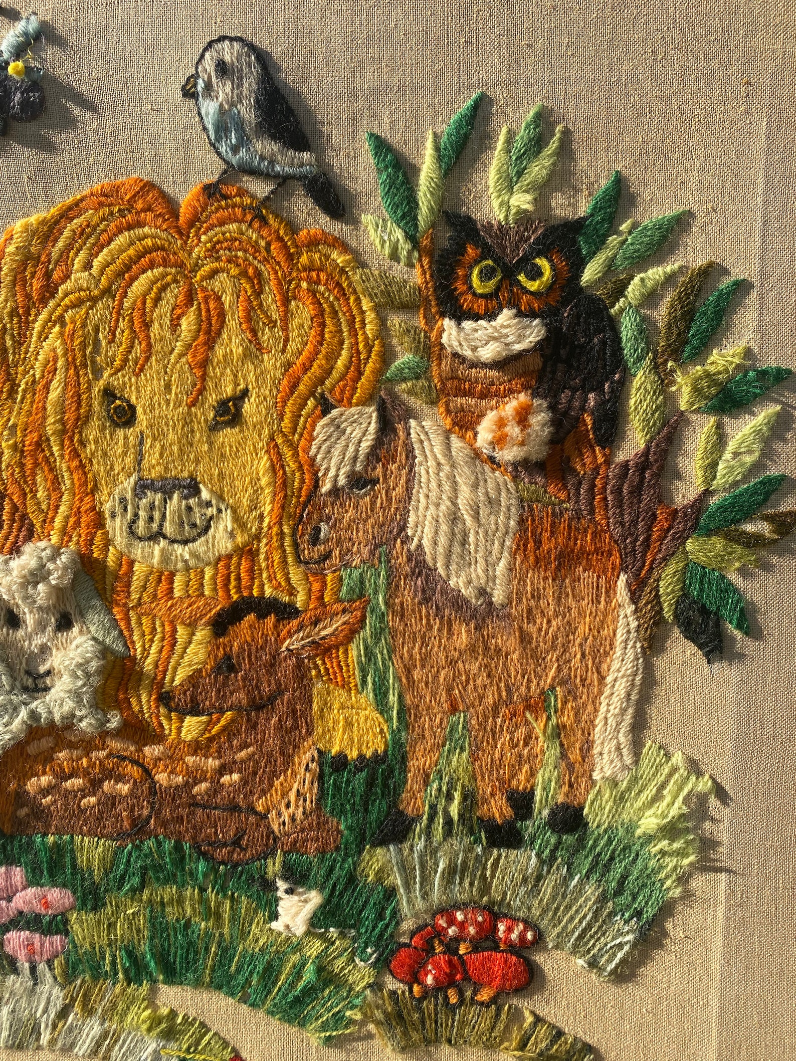Vintage Lion Crewel Embroidered Animal Wall Art Peaceable Kingdom Folk ...