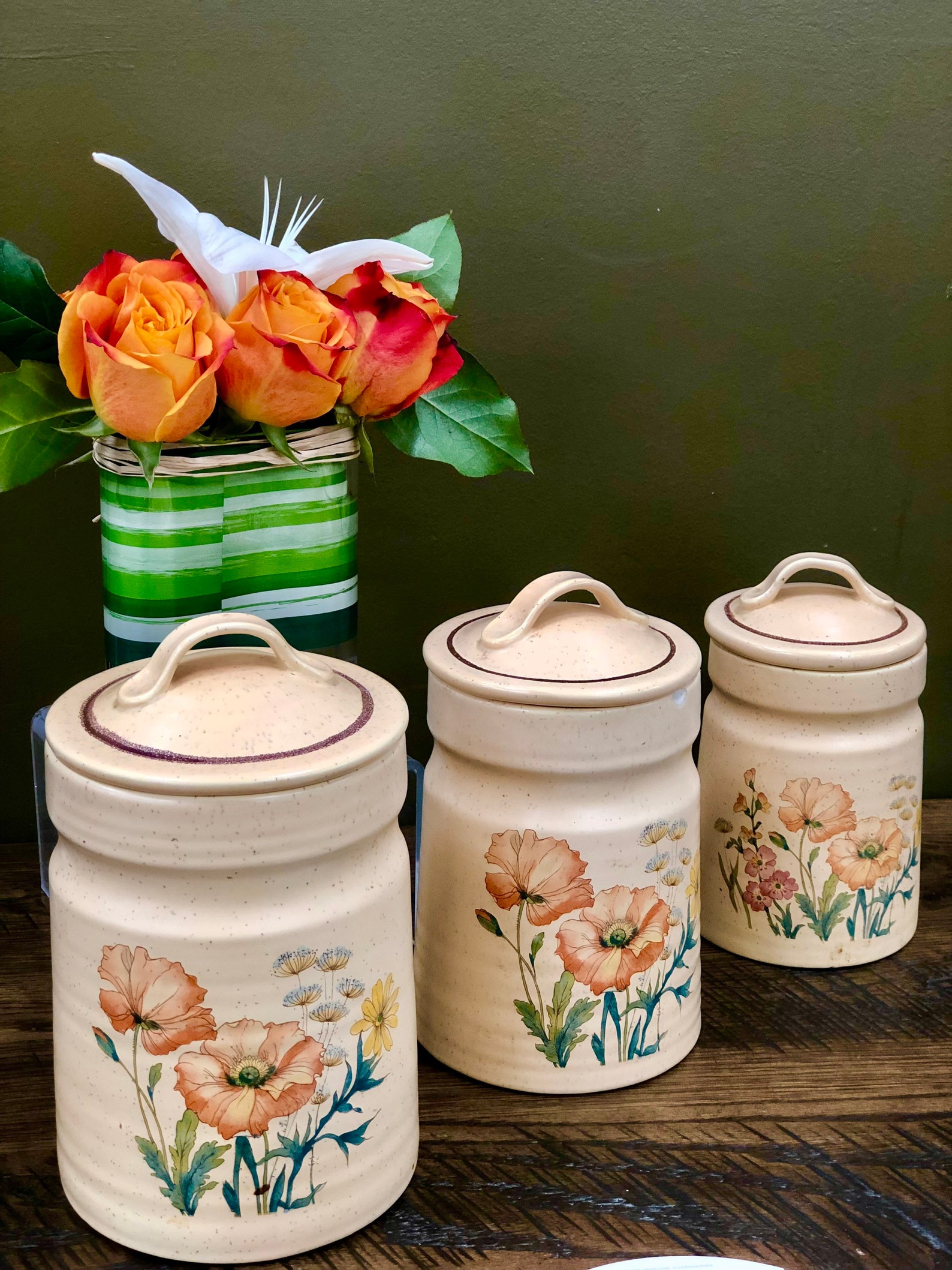 Set of 4 Vintage Canisters, Wildflower Pattern, 8 Pc Set Treasure Craft ...
