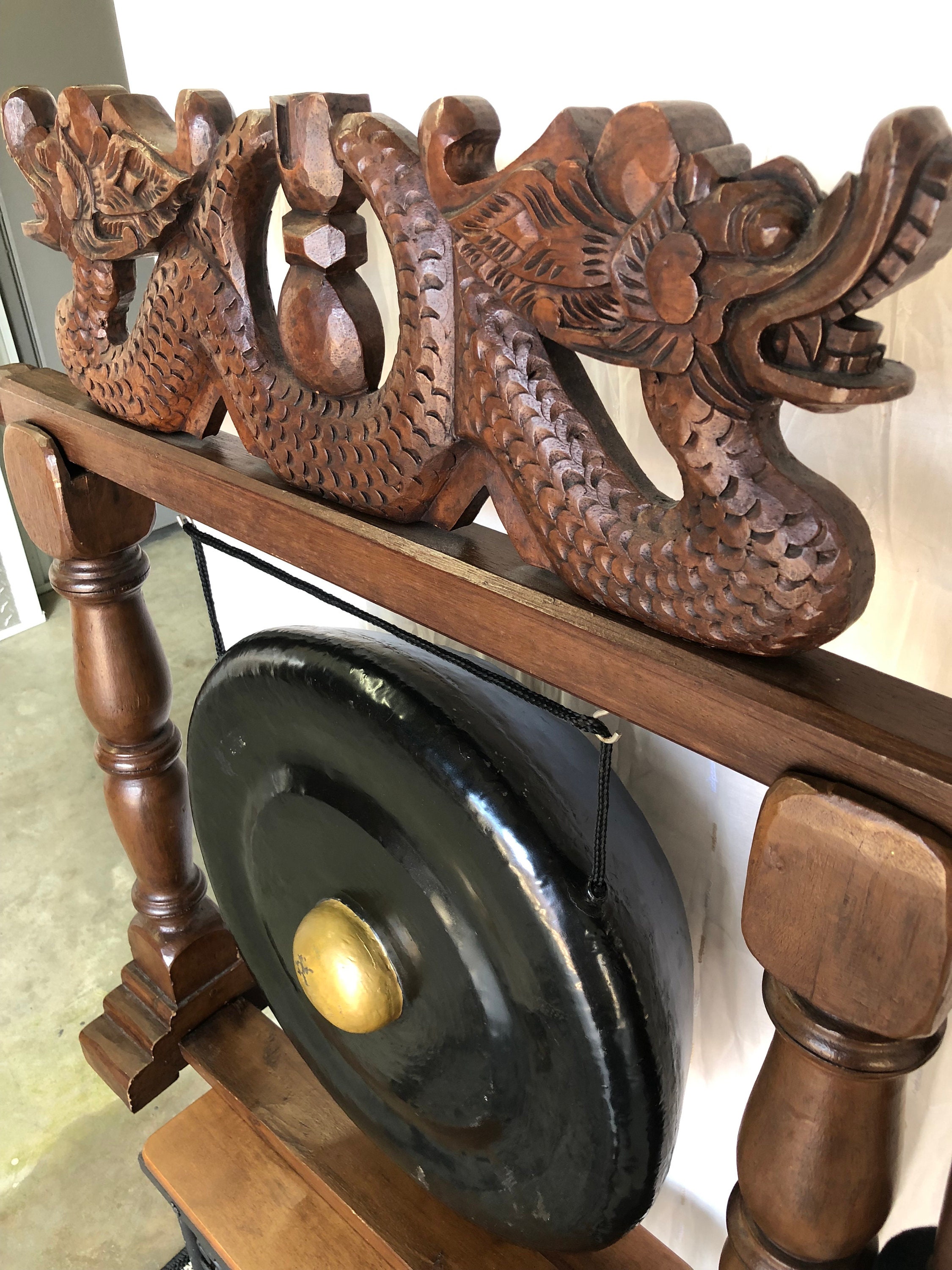 Vintage Balinese Traditional Gamelan Music Wood Prayer Gong Stand Alarm ...