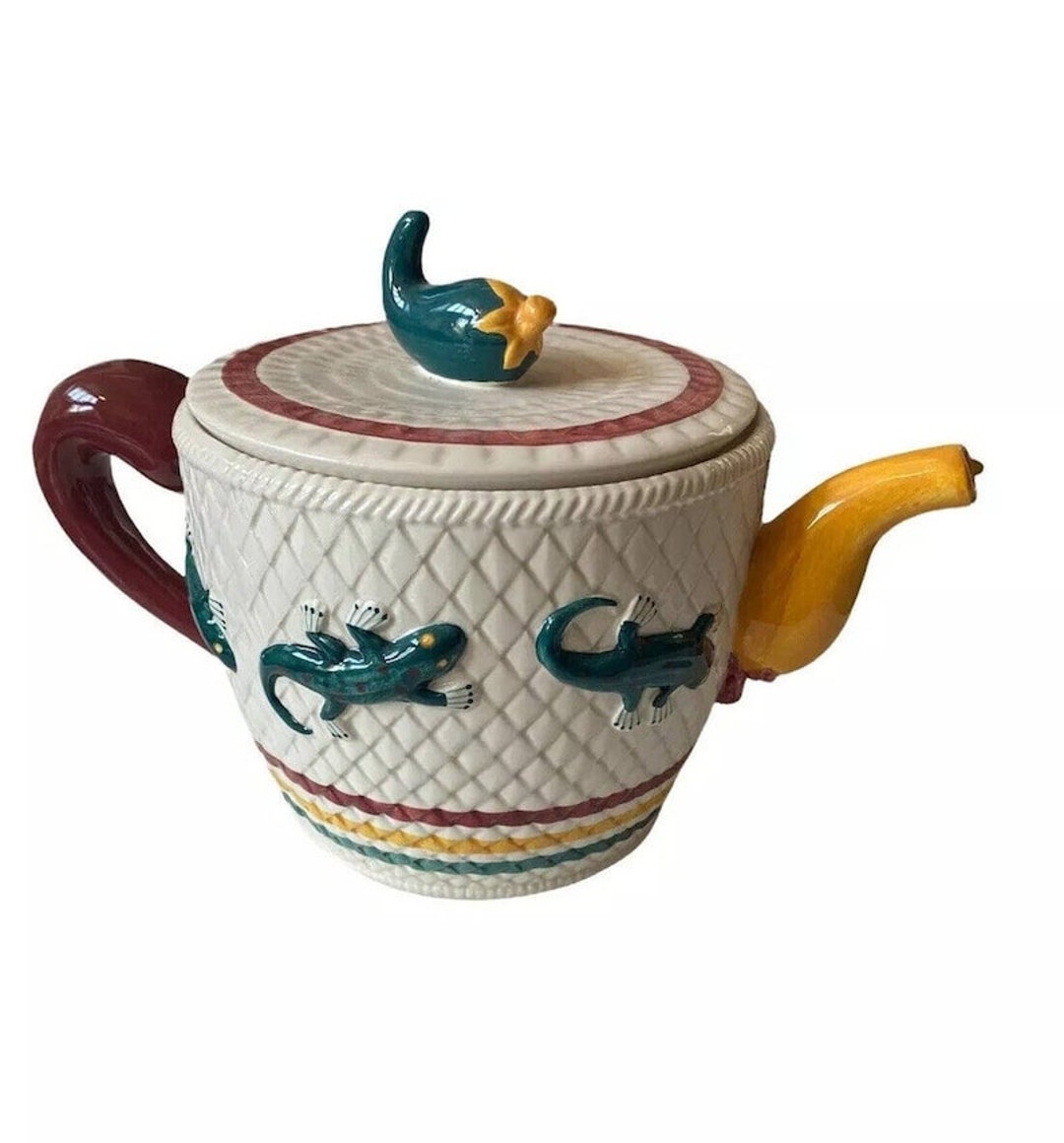 Vintage Fitz & Floyd Lizard Teapot OCI Omnibus Chili Pepper ...