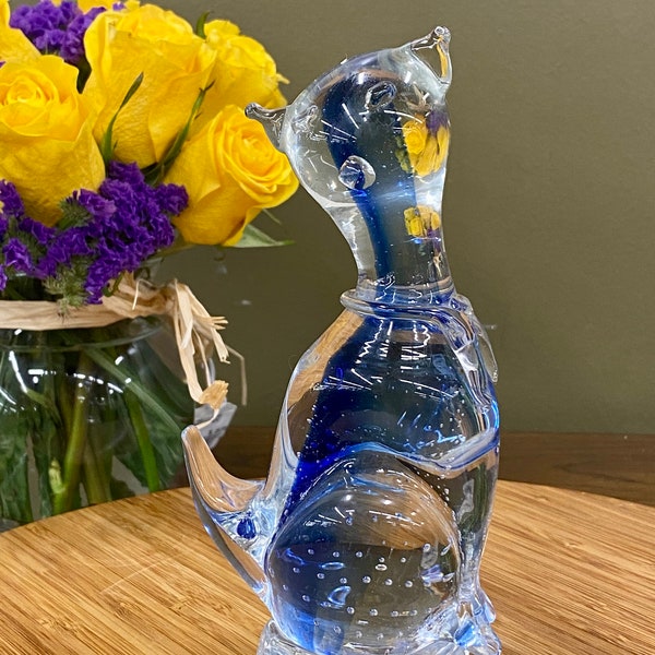 Blue Glass Cat Figurine Etsy