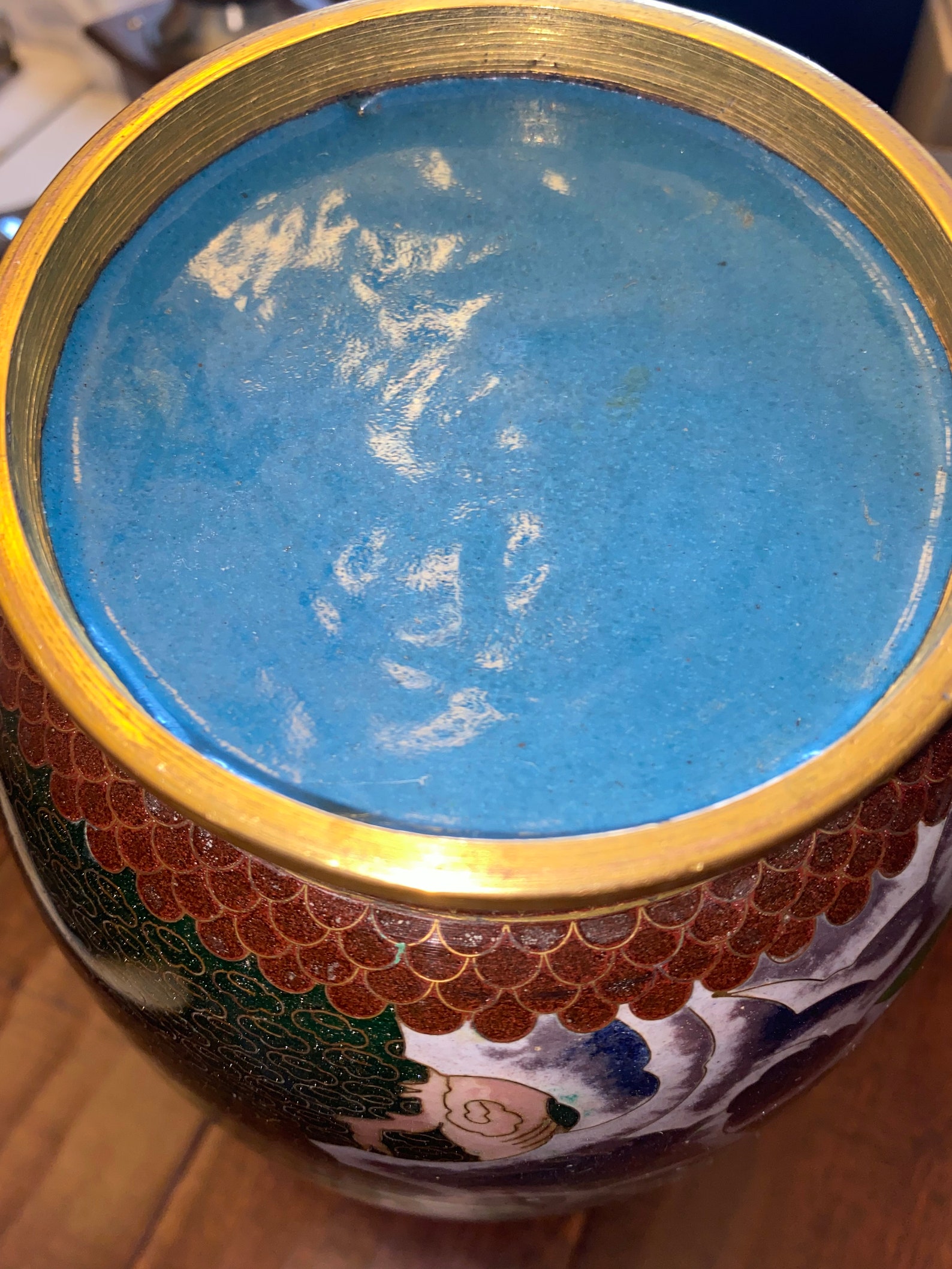 Vintage Large Chinese Cloisonné Jingfa Floral Patterned Brass Enameled ...