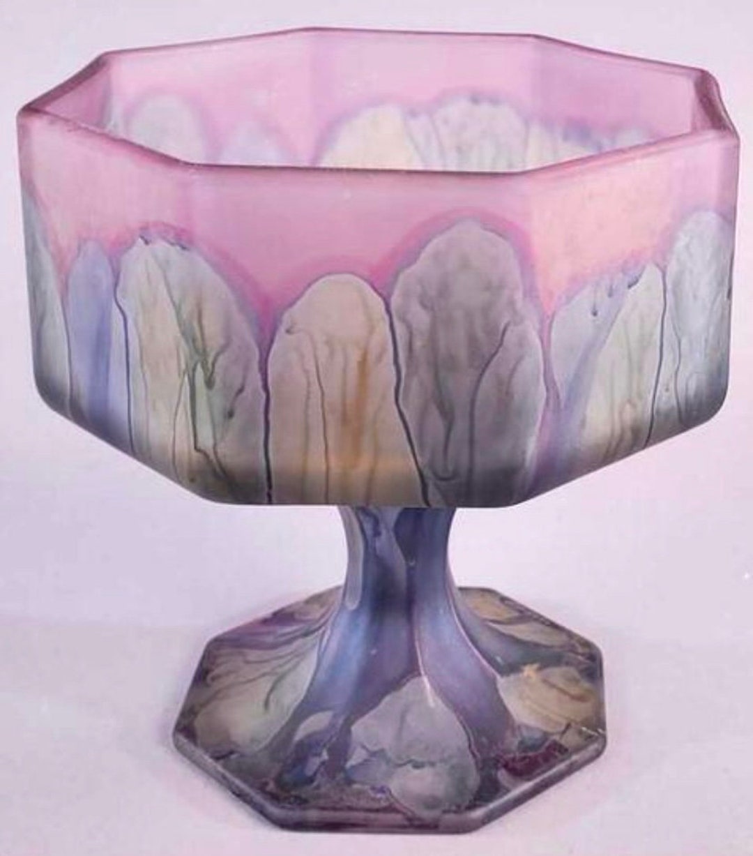 Vintage Rueven Hebron Art Glass Tie Dye Drip Frosted Glass Pedestal ...