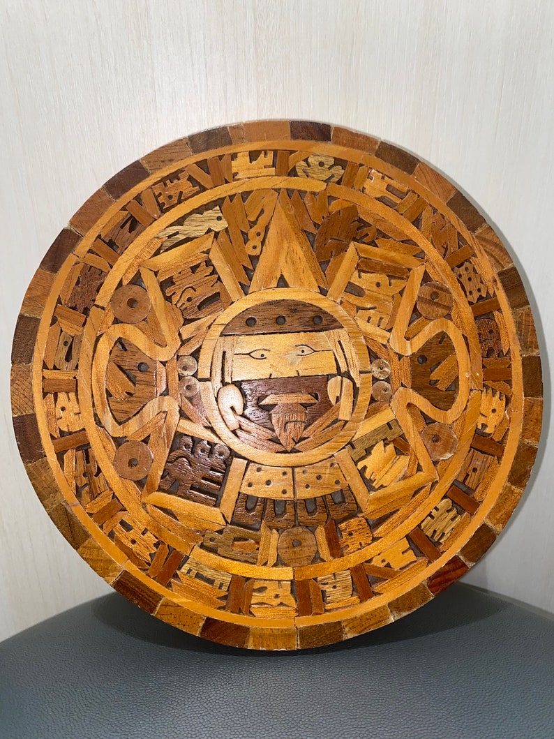 Handmade Wood Inlay Aztec Mayan Zodiac Calendar Wall Plaque - Etsy