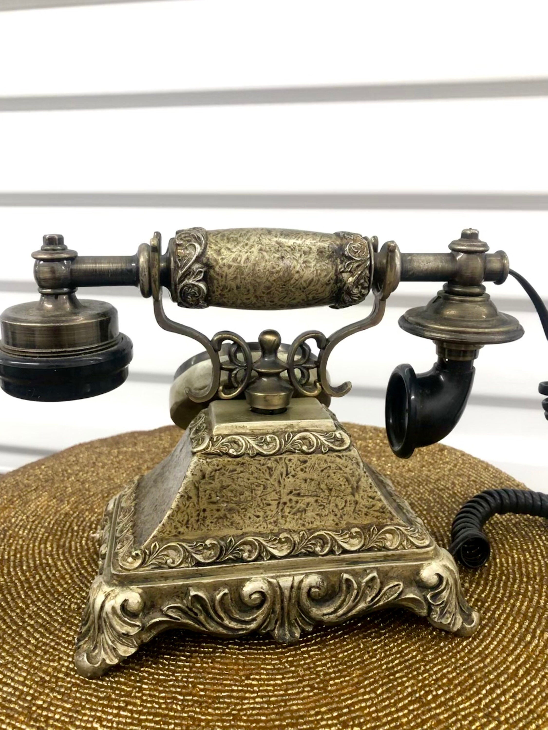 Art Nouveau Antique Style Push Button Phone, Midcentury Metal, Office ...