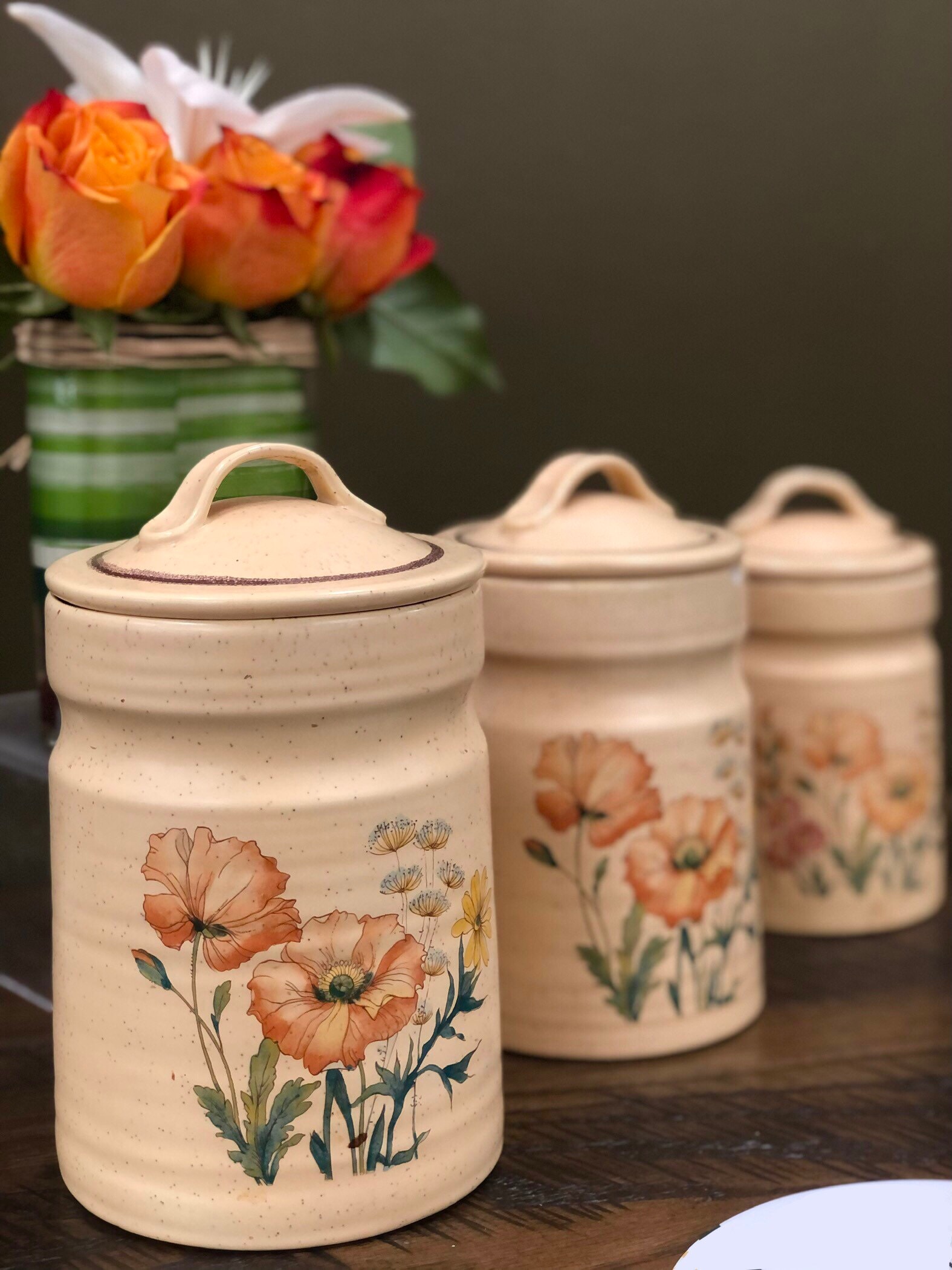 Set of 4 Vintage Canisters, Wildflower Pattern, 8 Pc Set Treasure Craft ...