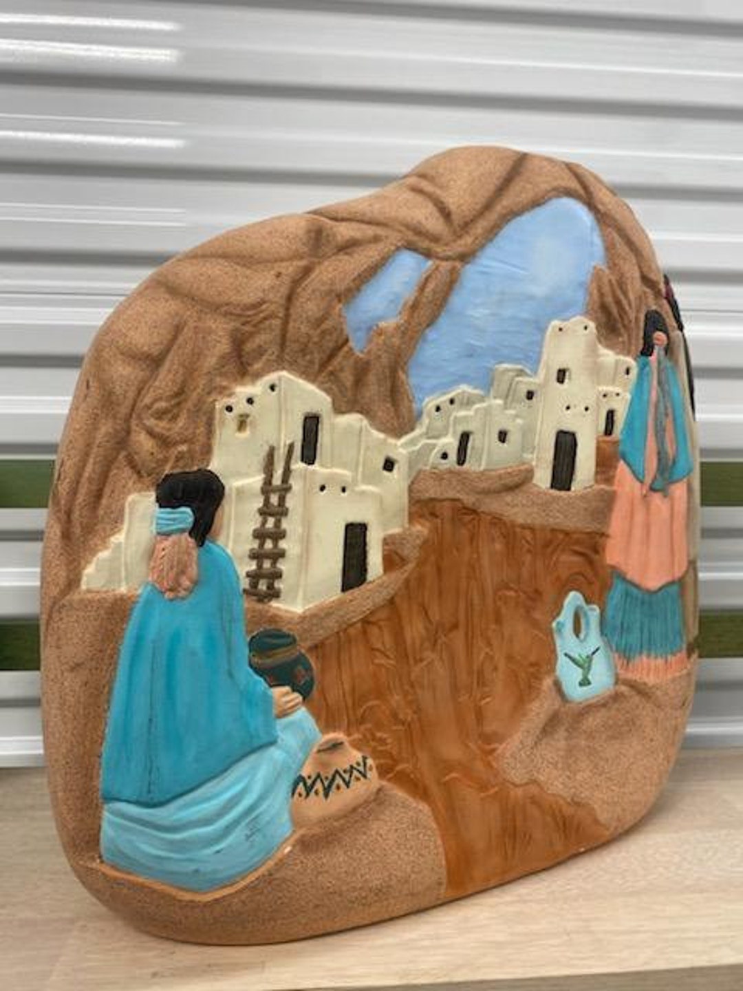 Large Vintage Folk Art Hand Painted Native Adobe Southwestern ...