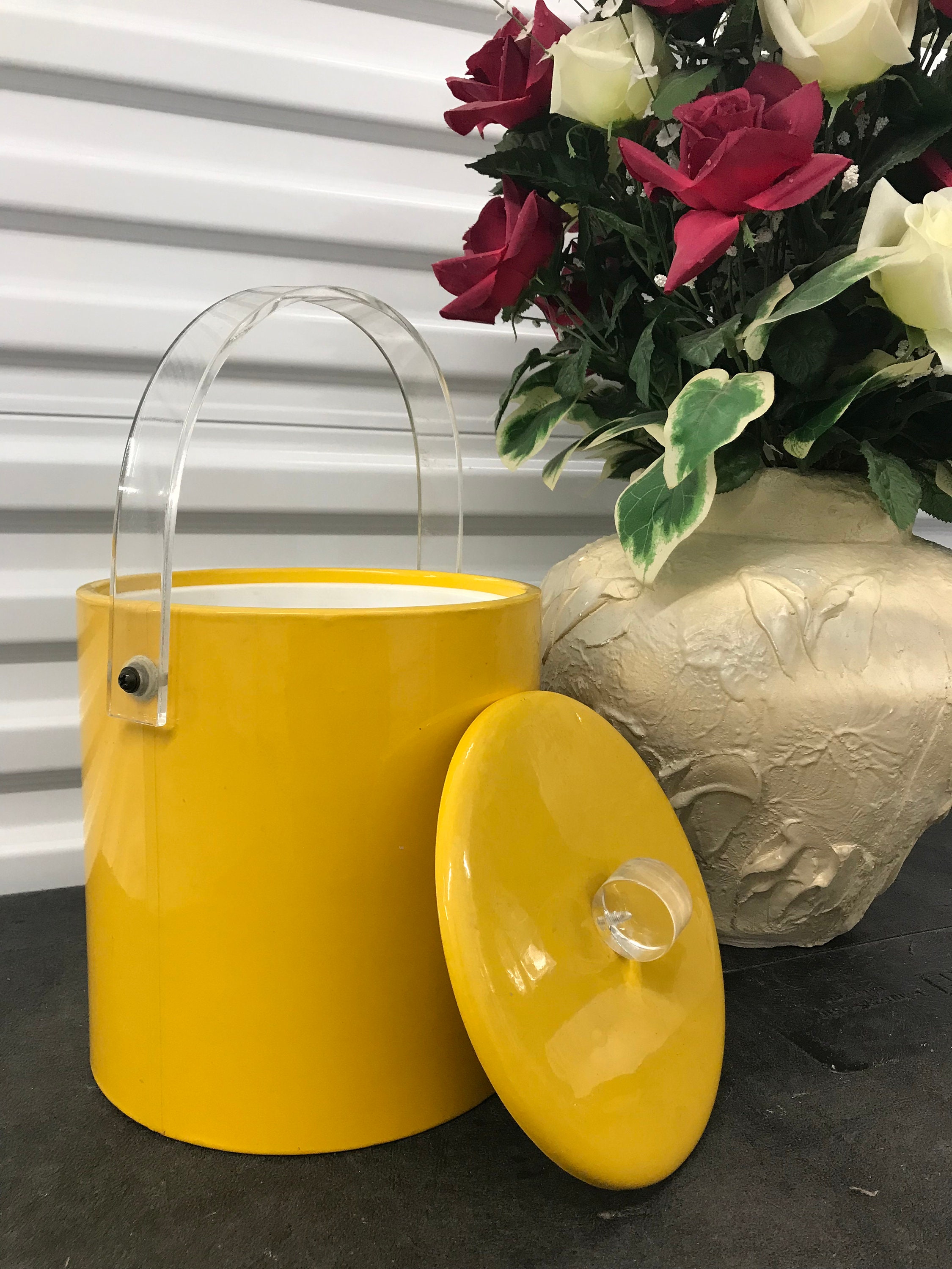 Vintage Retro 1970s MCM Yellow Vinyl Lucite Ice Bucket Shelton Ware ...