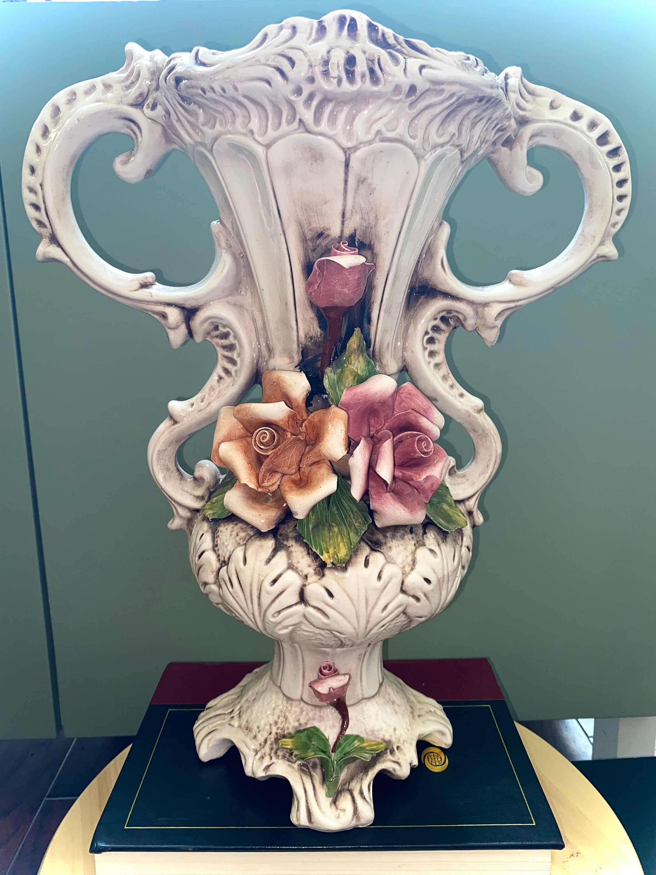 Vintage Capodimonte Large Floral Roses Double Handled Vase - Etsy