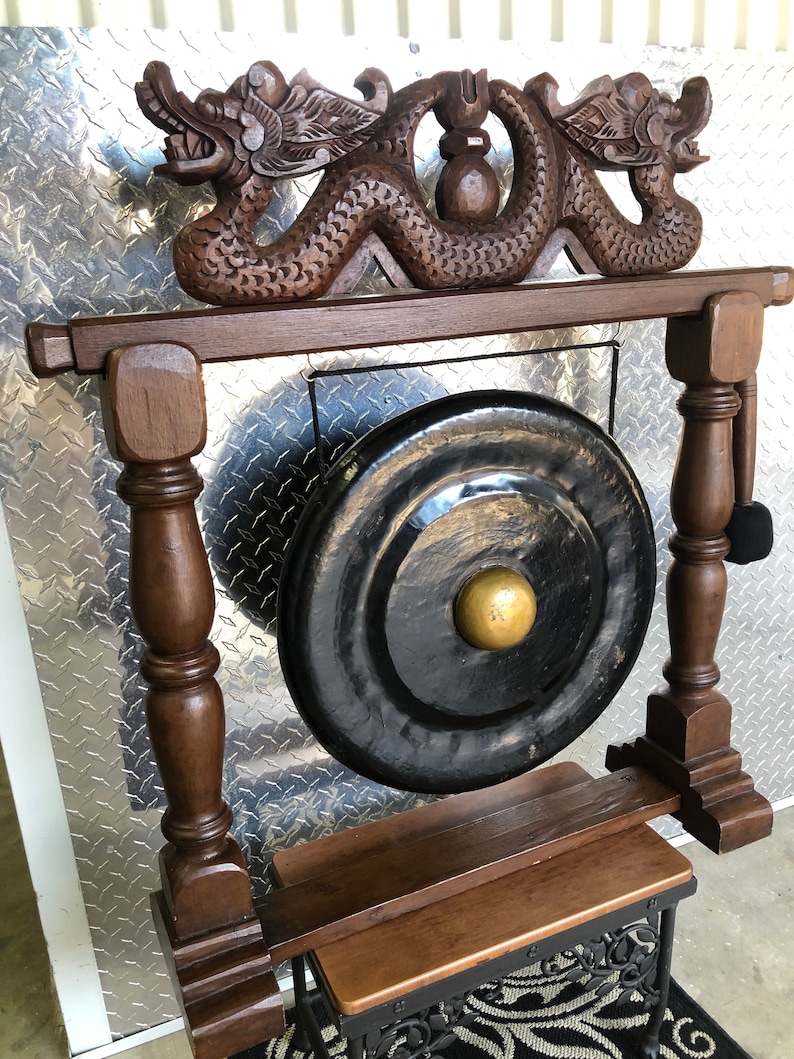 Vintage Balinese Traditional Gamelan Music Wood Prayer Gong Stand Alarm ...