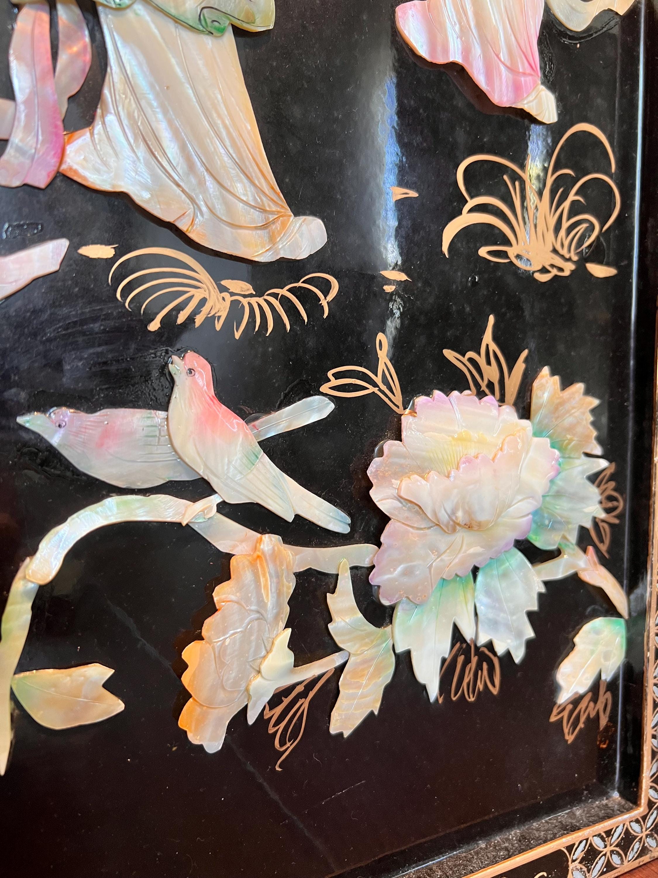Rare Vintage Oriental Ivory Mother of Pearl Soapstone Inlay Gold ...