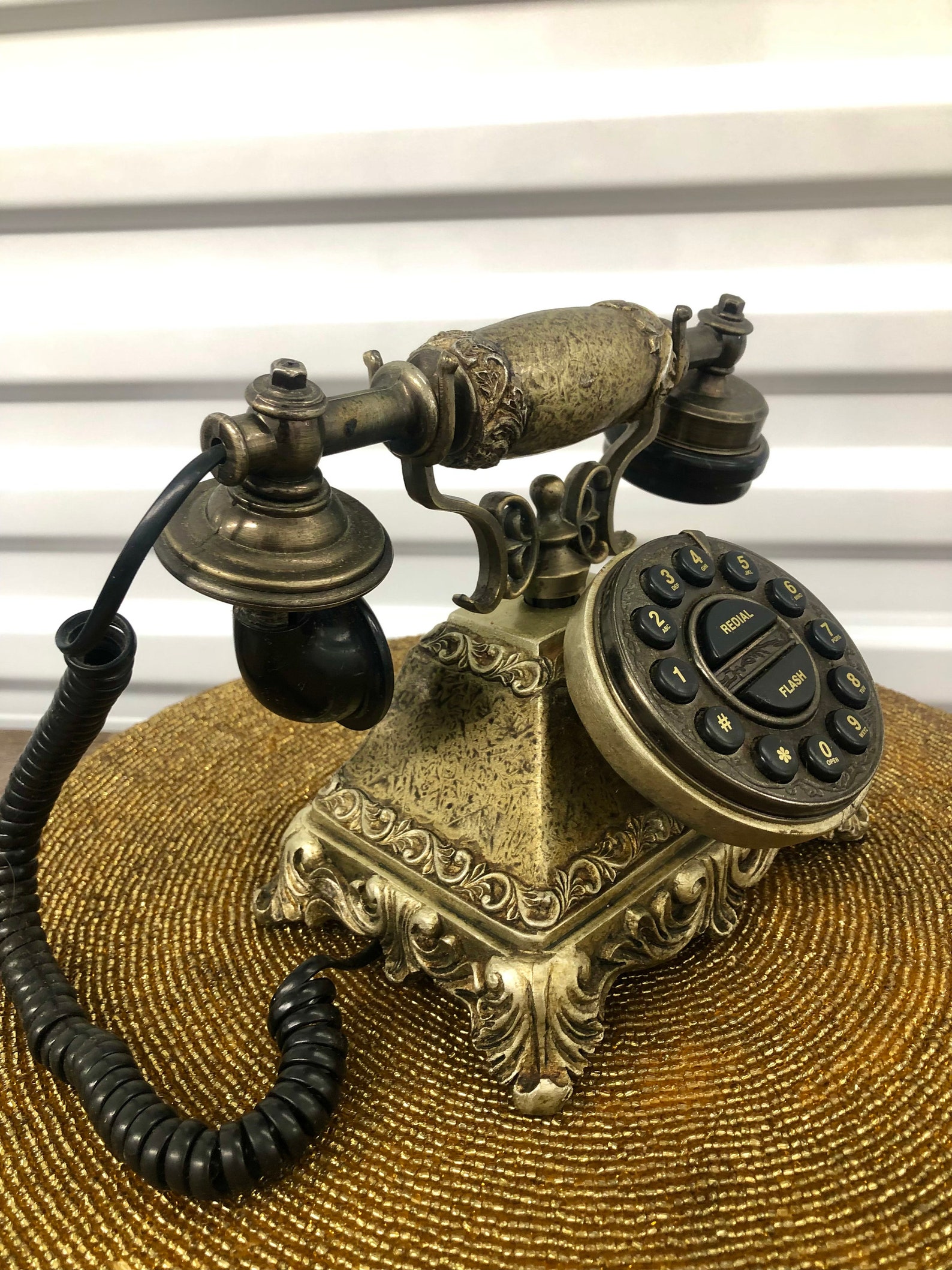 Art Nouveau Antique Style Push Button Phone, Midcentury Metal, Office ...
