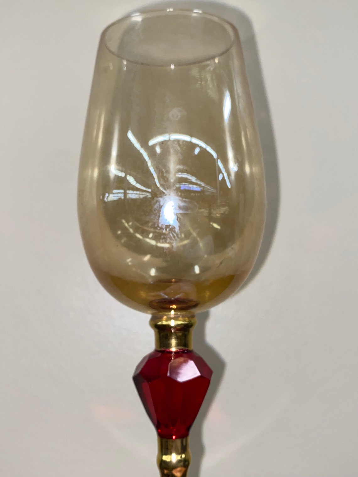 Vintage Pier 1 Amber Luster Glass Goblets With Gold Trim and Red ...