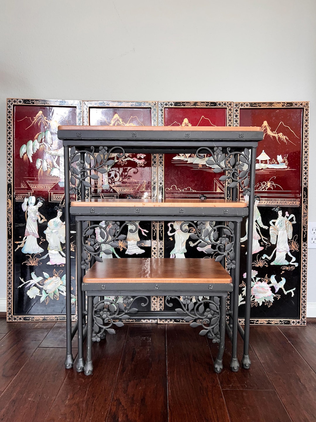 Vintage Longaberger Nesting Tables | Wrought Iron and Wood - Etsy