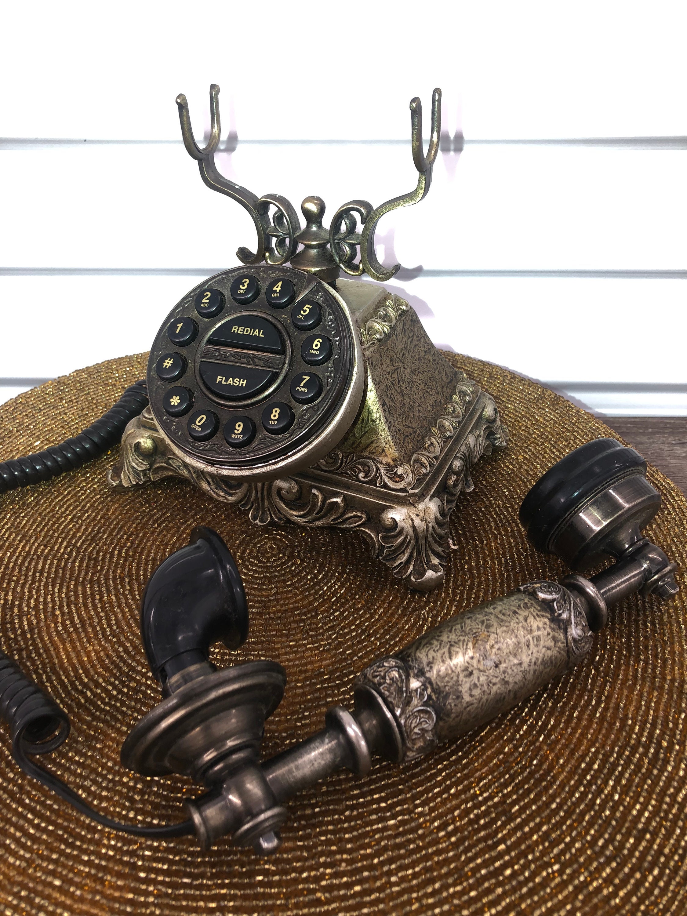 Art Nouveau Antique Style Push Button Phone, Midcentury Metal, Office ...