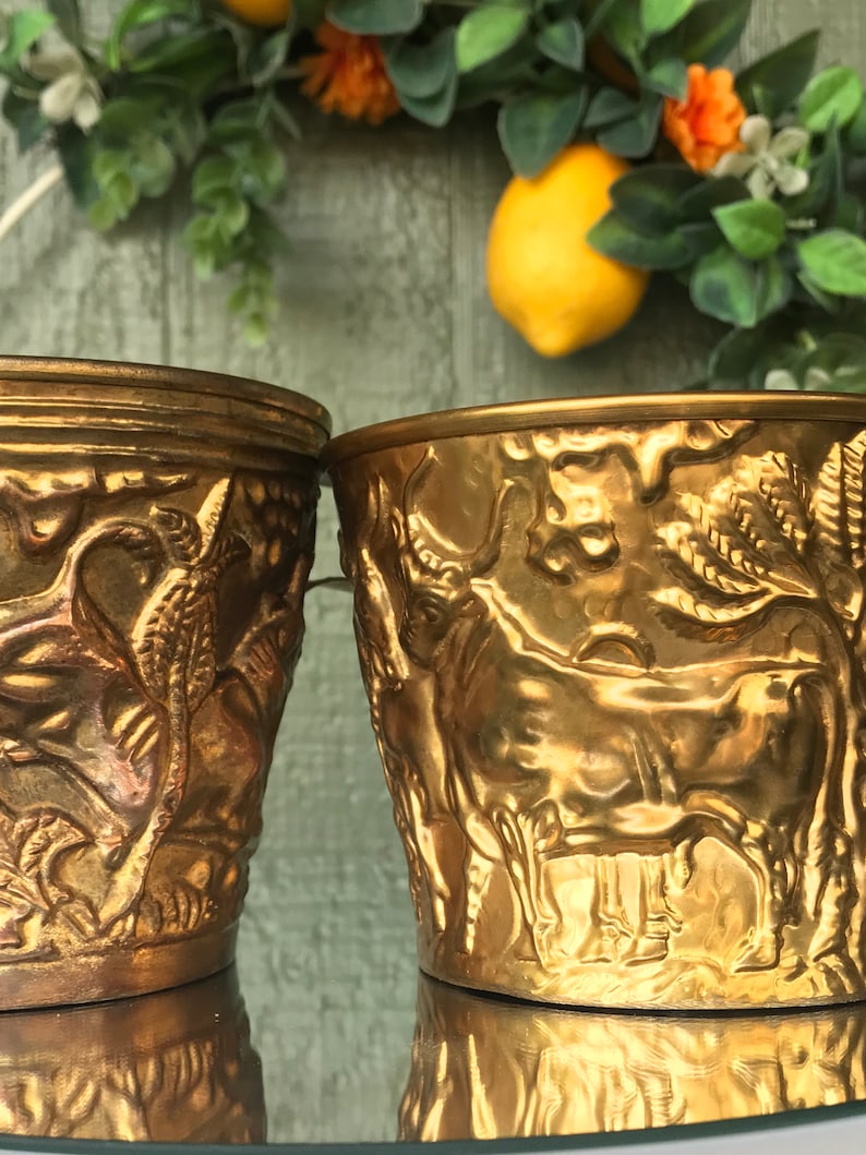 Vintage Vapheio Gold Color Cups Creto-mycenaean Period - Bull Stag ...