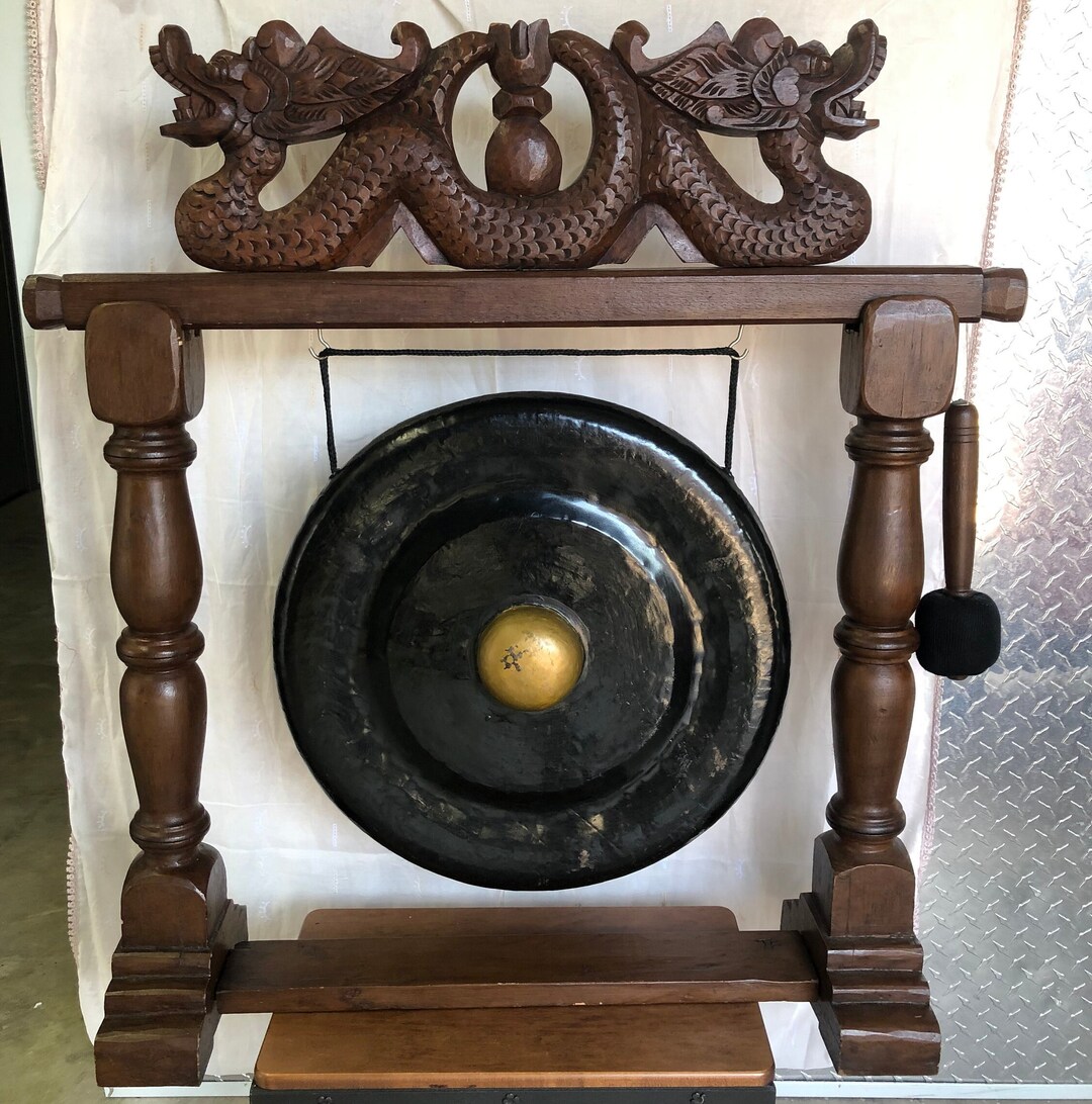 Vintage Balinese Traditional Gamelan Music Wood Prayer Gong Stand Alarm ...
