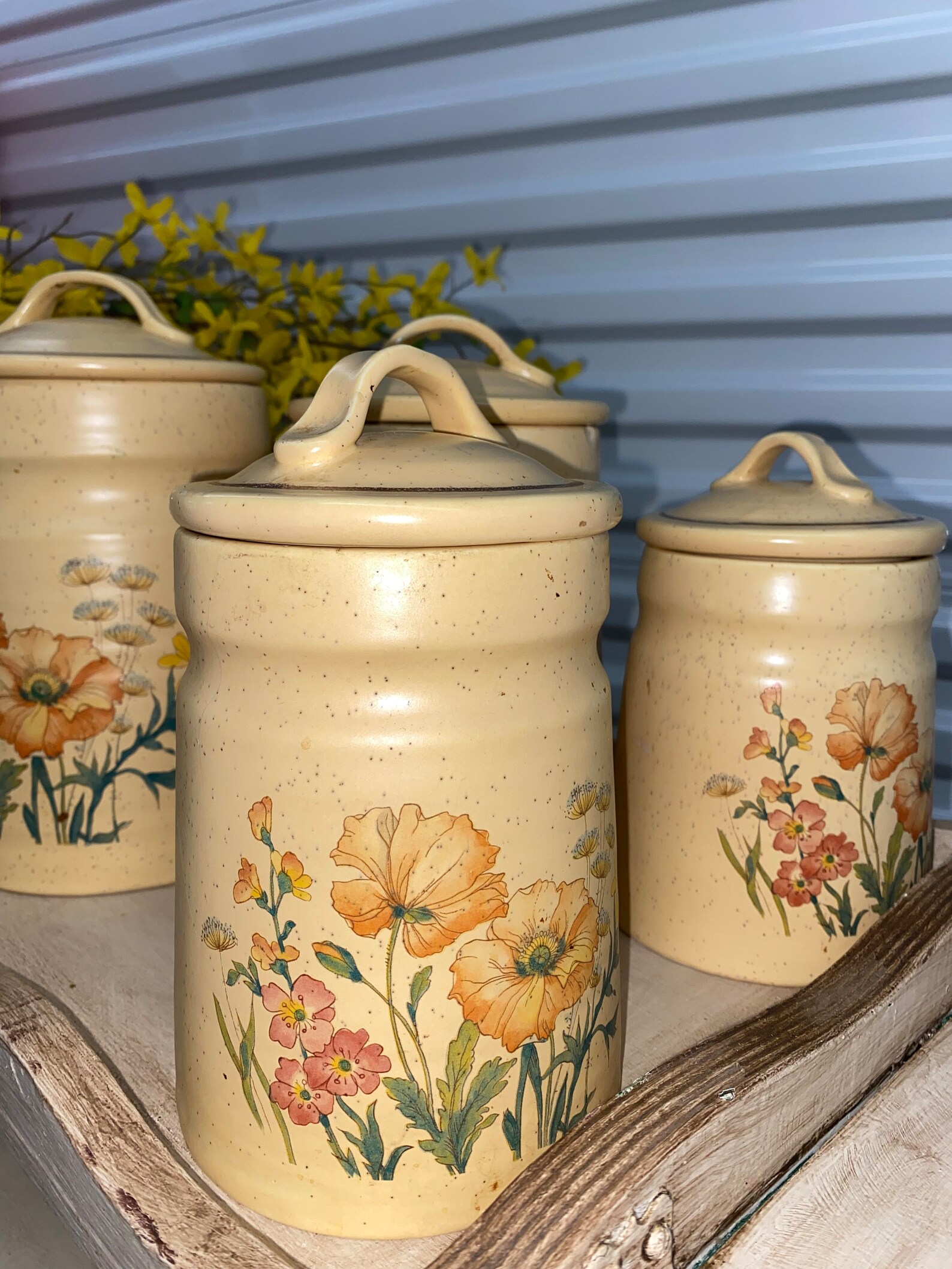 Set of 4 Vintage Canisters, Wildflower Pattern, 8 Pc Set Treasure Craft ...