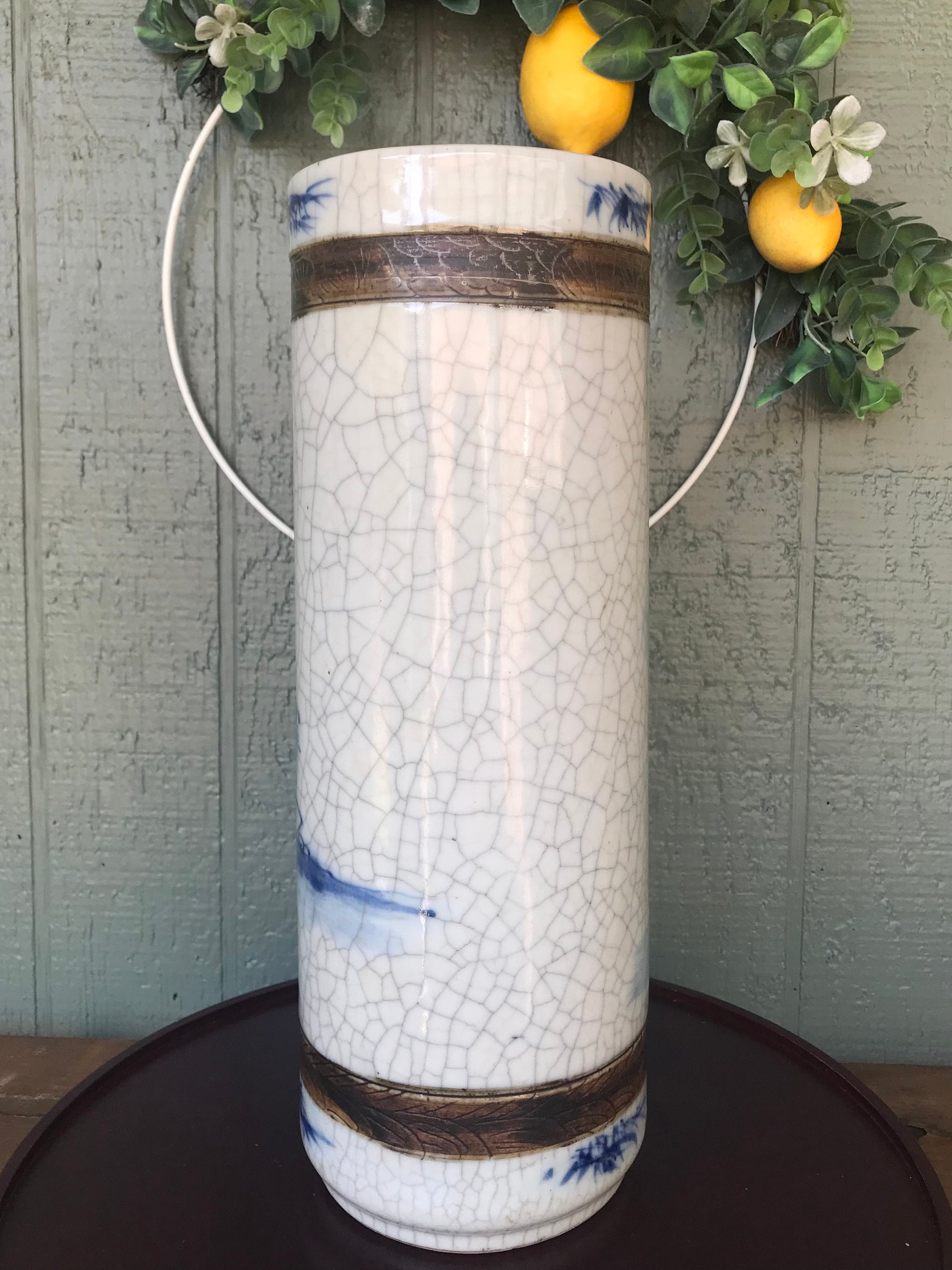 Antique Chinese Delft Blue and White Umbrella Stand Crackle Glazed ...