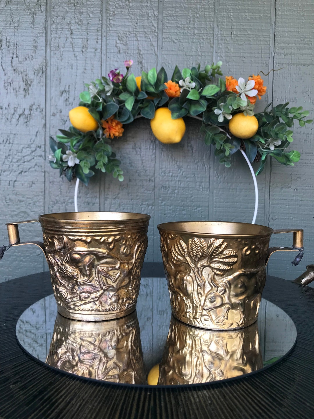 Vintage Vapheio Gold-plated Cups Creto-mycenaean Period - Bull Stag ...