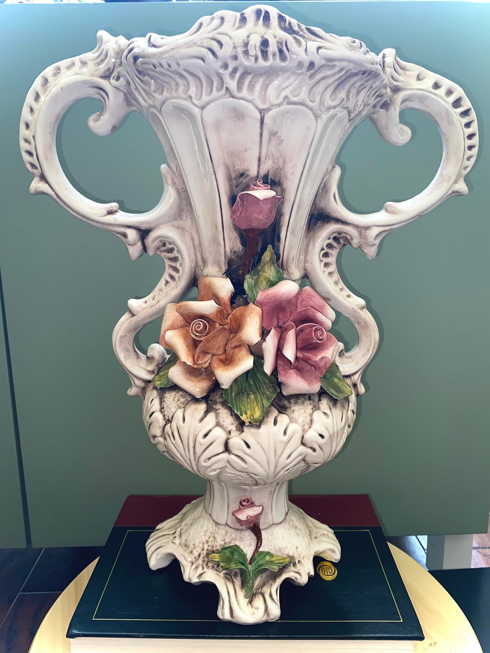 Vintage Capodimonte Large Floral Roses Double Handled Vase - Etsy