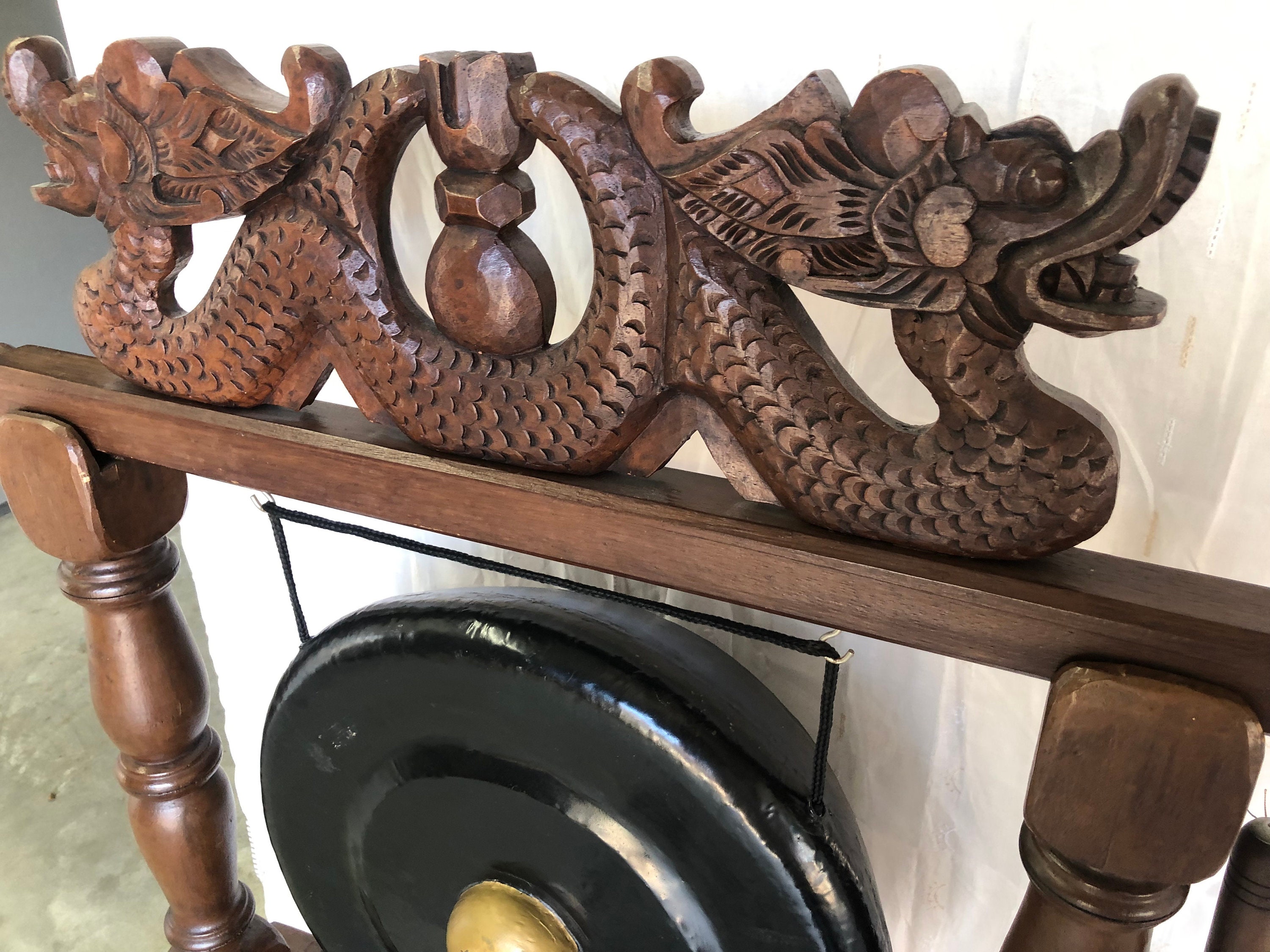 Vintage Balinese Traditional Gamelan Music Wood Prayer Gong Stand Alarm ...