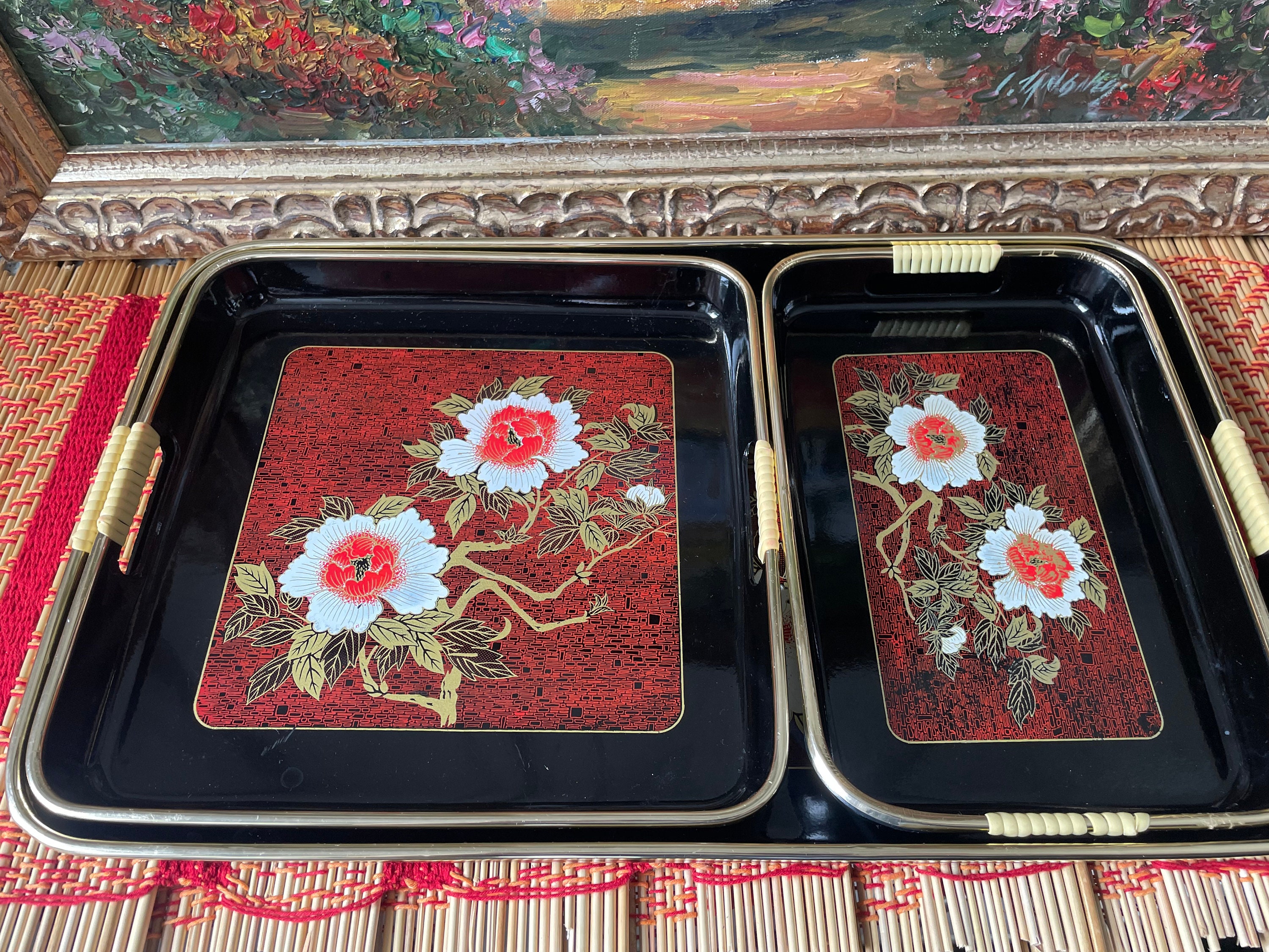 Vintage Mid Century Modern Toyo Japanese Lacquered Black Nesting Trays ...