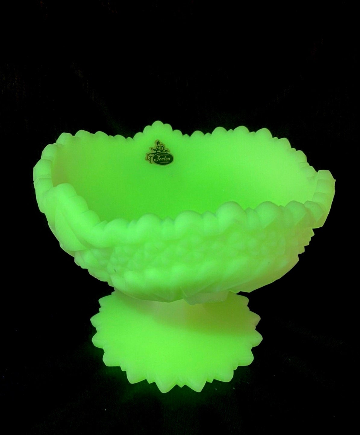 Vintage Fenton Uranium Custard Satin Glass Opaque Yellow Pedestal ...