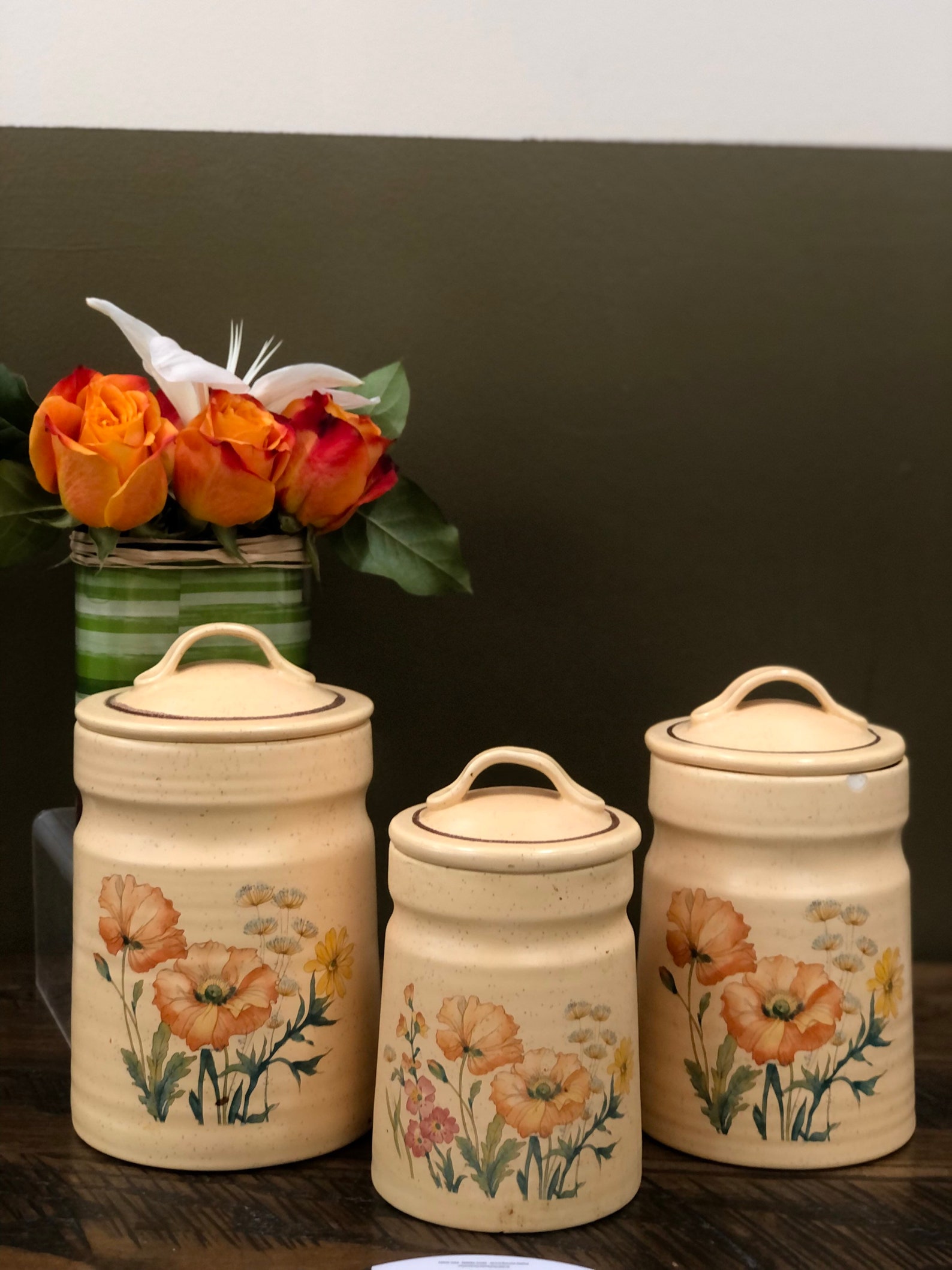 Set of 4 Vintage Canisters, Wildflower Pattern, 8 Pc Set Treasure Craft ...
