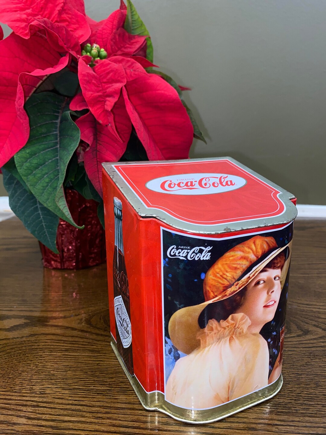 Vtg Retro Coca Cola Collectible | Red + Gold Tin Canister With Fliptop ...