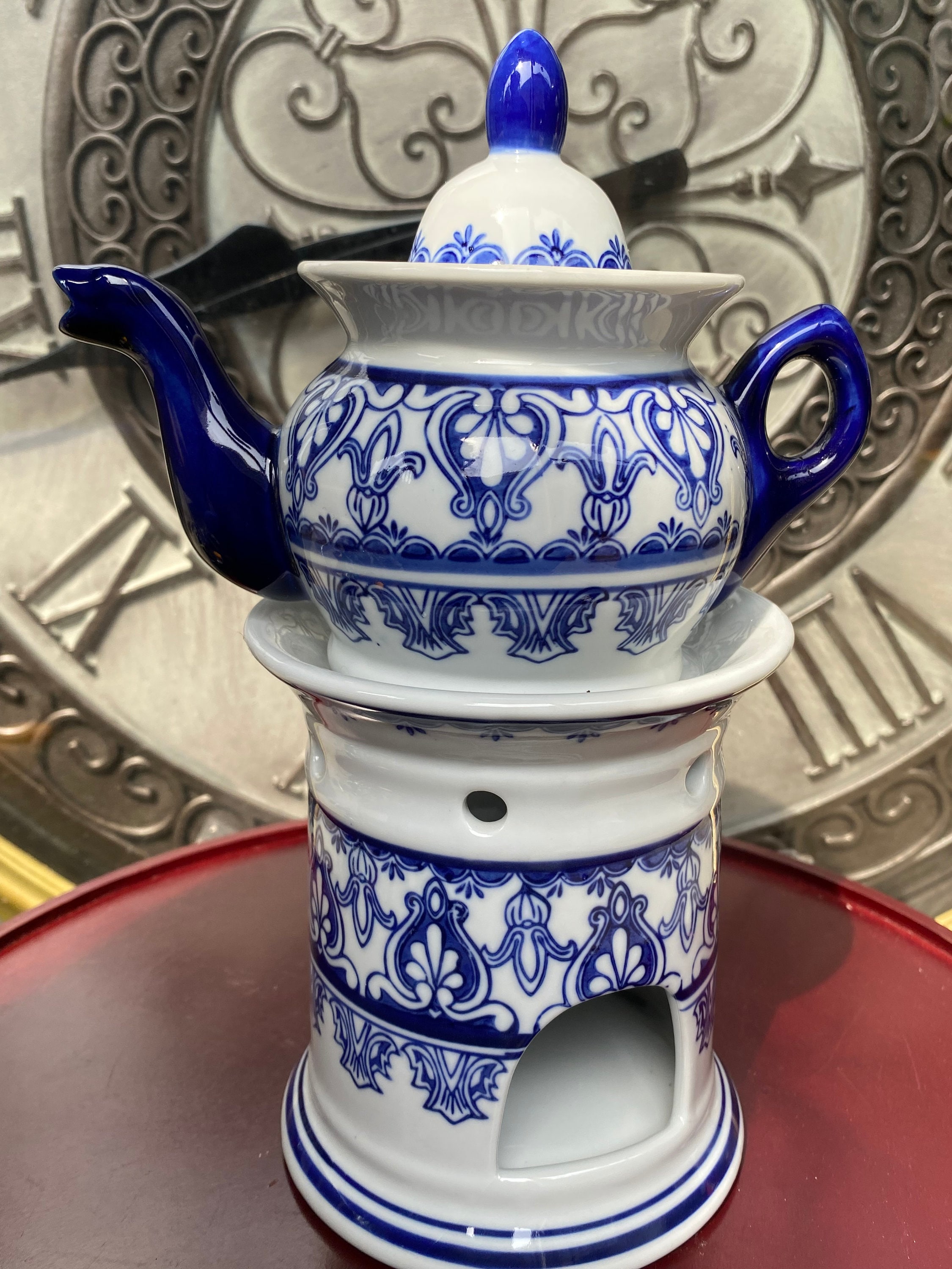 Bombay Porcelain Blue & White Teapot With Warmer Stand for Tea / Coffee ...