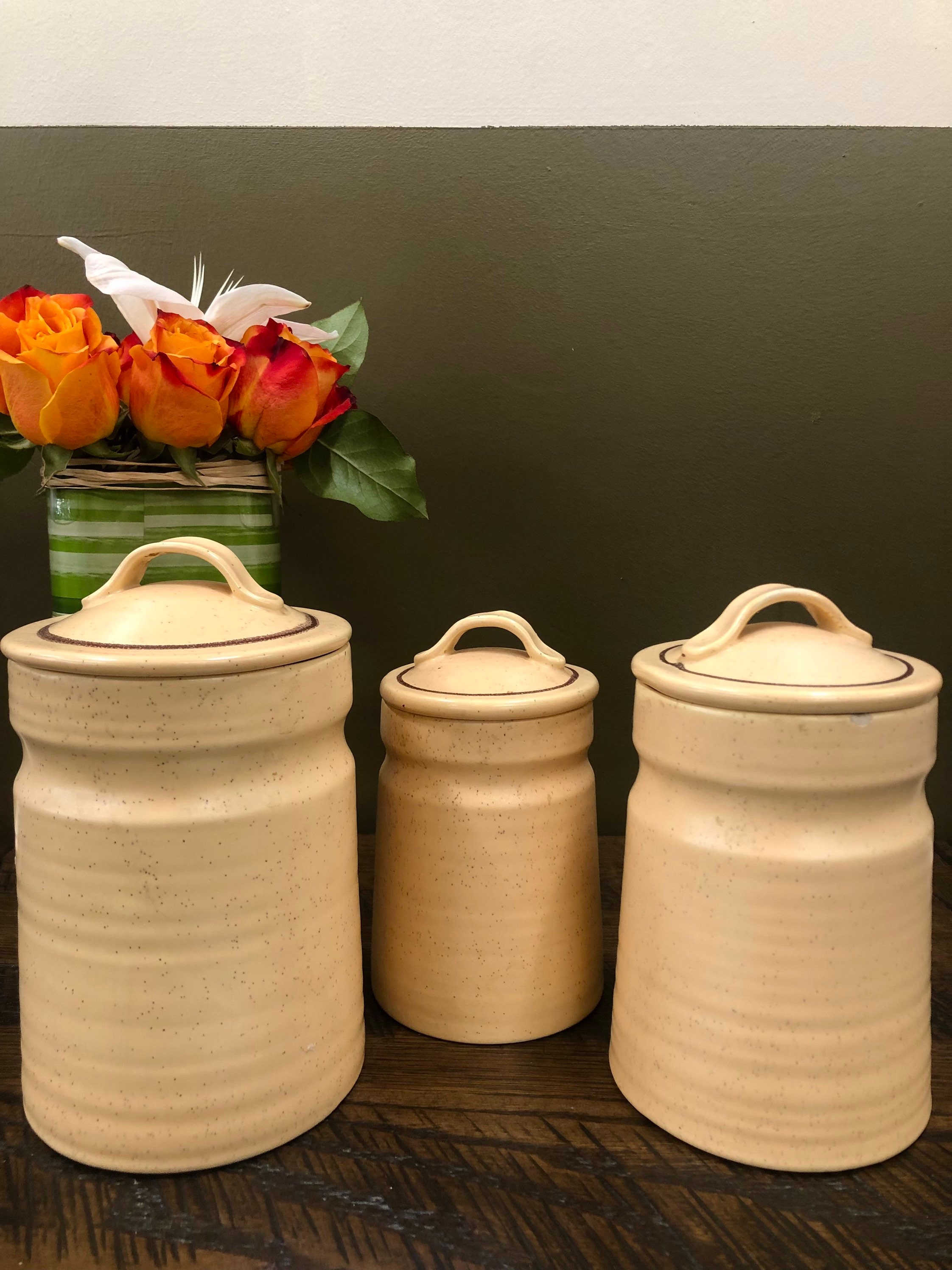 Set of 4 Vintage Canisters, Wildflower Pattern, 8 Pc Set Treasure Craft ...