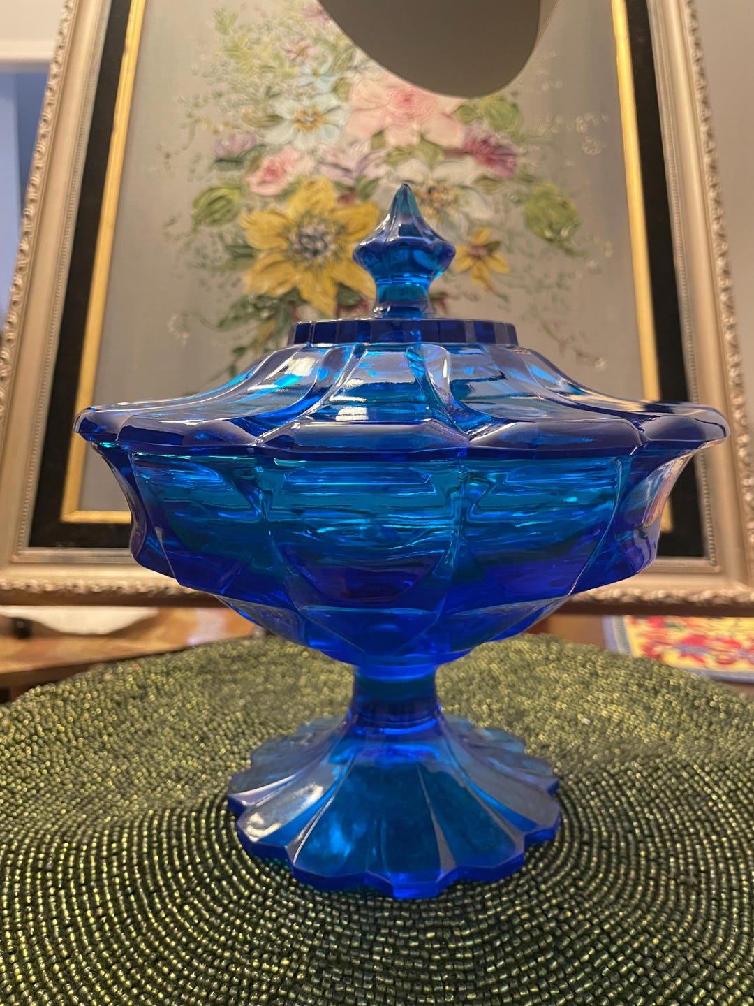 Vintage Colonial Blue Valencia Pedestal Footed Lidded Compote Candy ...