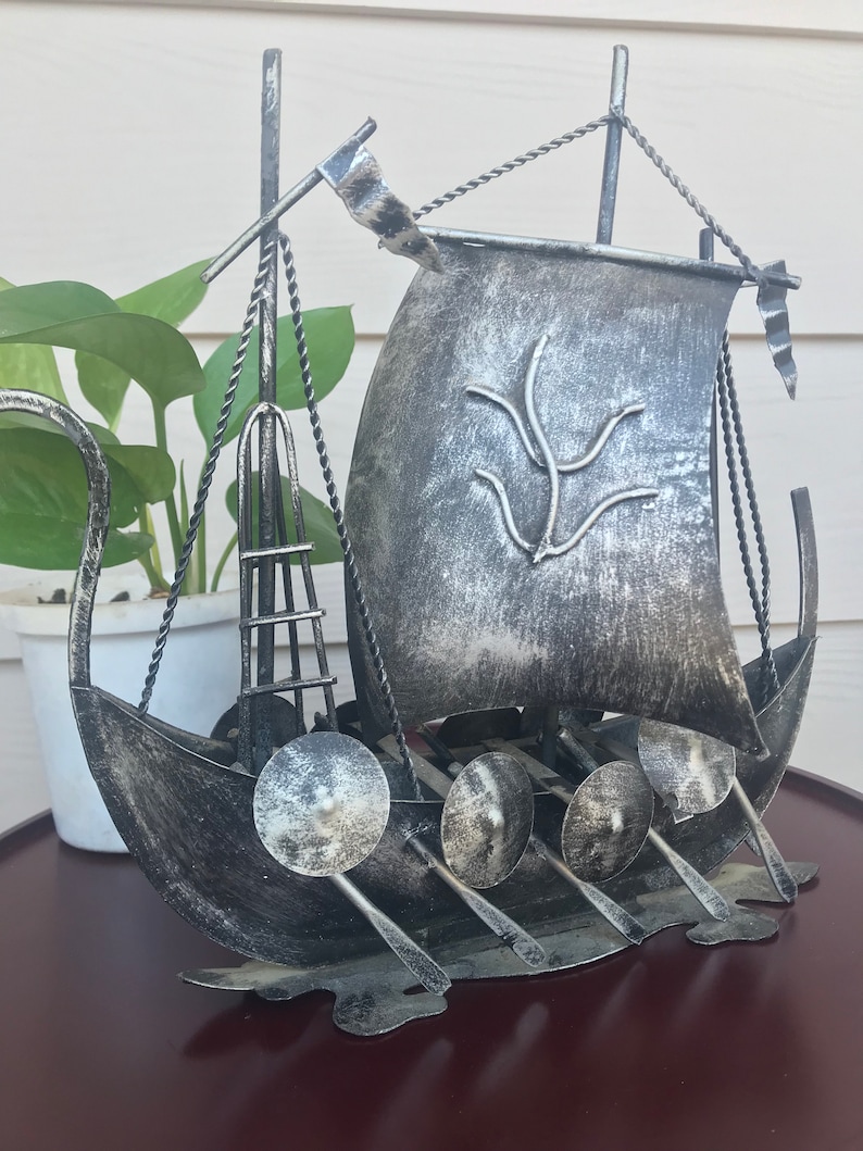 Vintage Mid-century Modern Viking Ship Stylish Metal Modernist Model ...