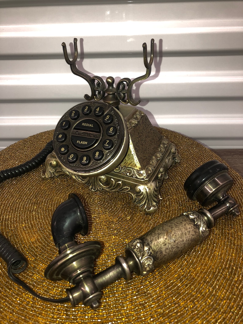 Art Nouveau Antique Style Push Button Phone, Midcentury Metal, Office ...