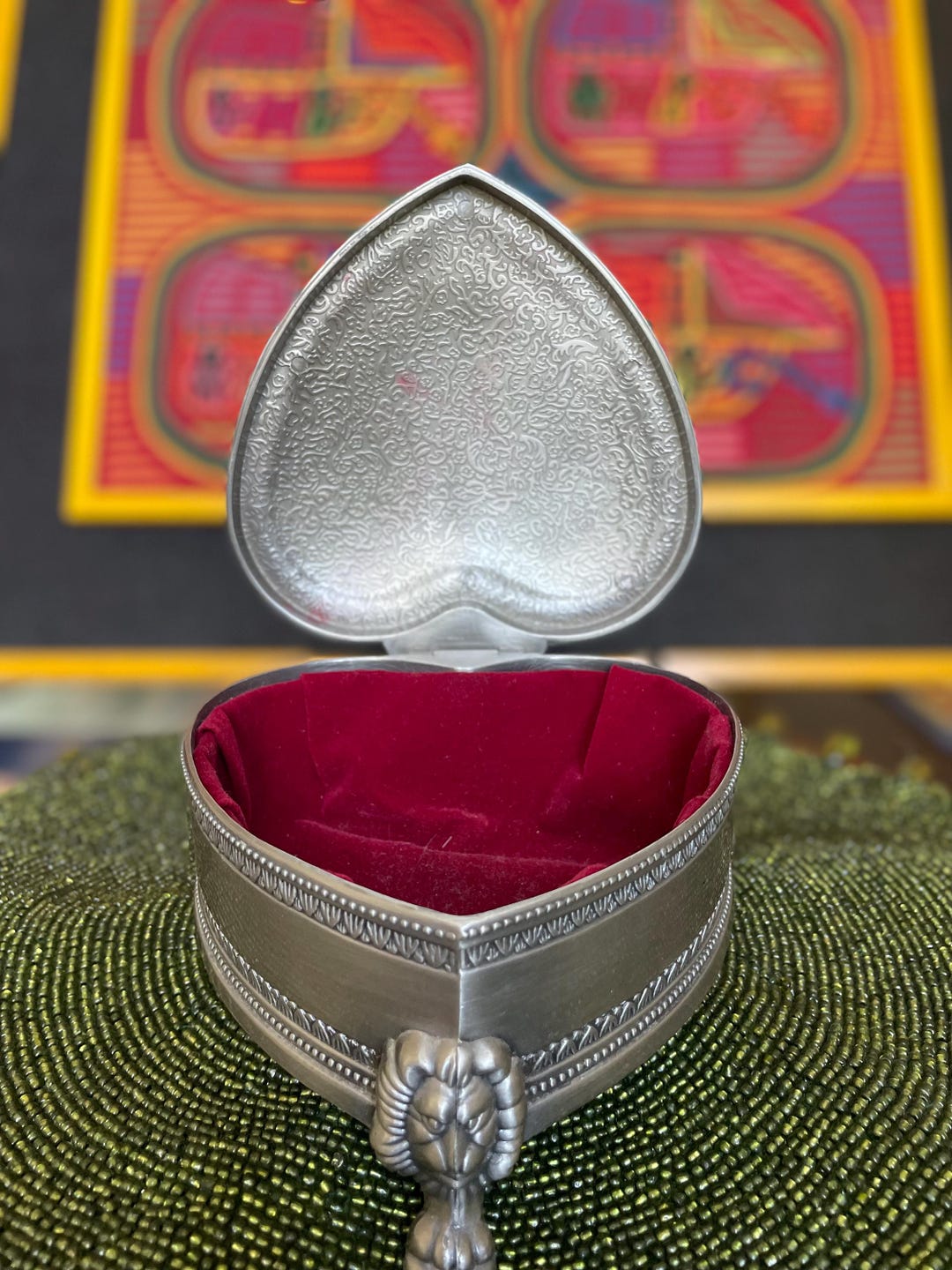 Vintage Victorian Style Heart-shaped Silver Plated Pewter Jewelry Box ...