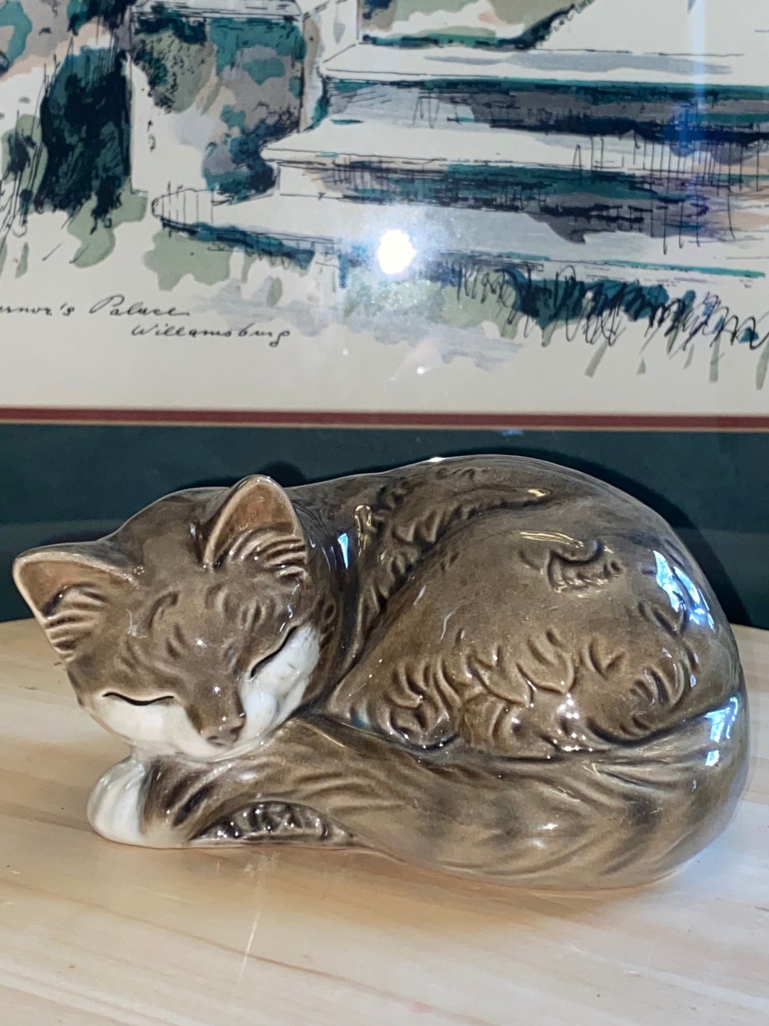 RARE Vintage Goebel Porcelain Sleeping Cat Figurine • West Germany Gray ...