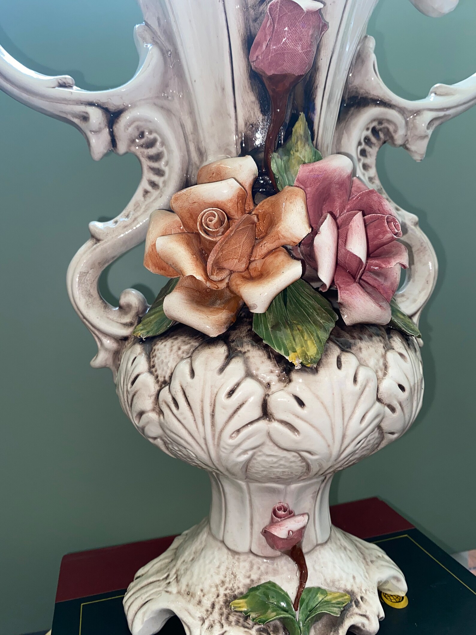 Vintage Capodimonte Large Floral Roses Double Handled Vase - Etsy