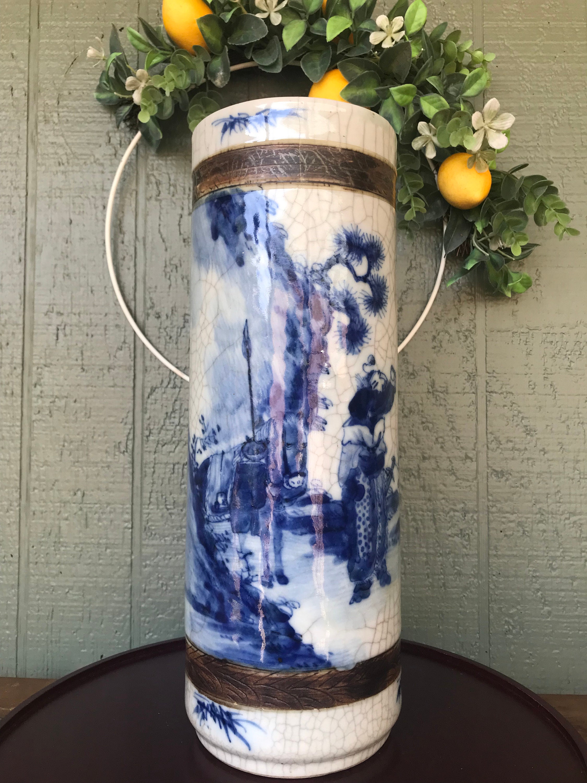 Antique Chinese Delft Blue and White Umbrella Stand Crackle Glazed ...