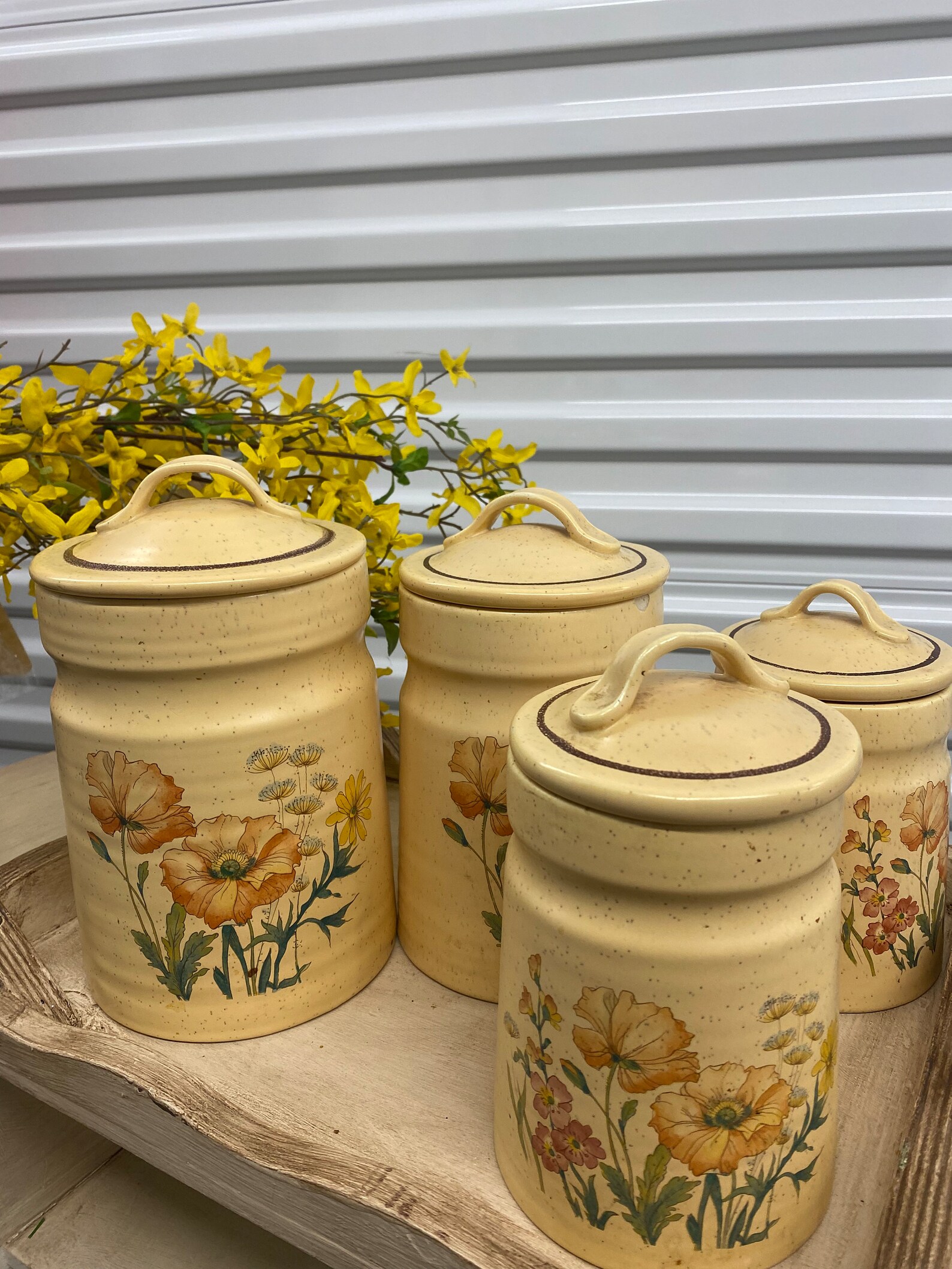 Set of 4 Vintage Canisters, Wildflower Pattern, 8 Pc Set Treasure Craft ...