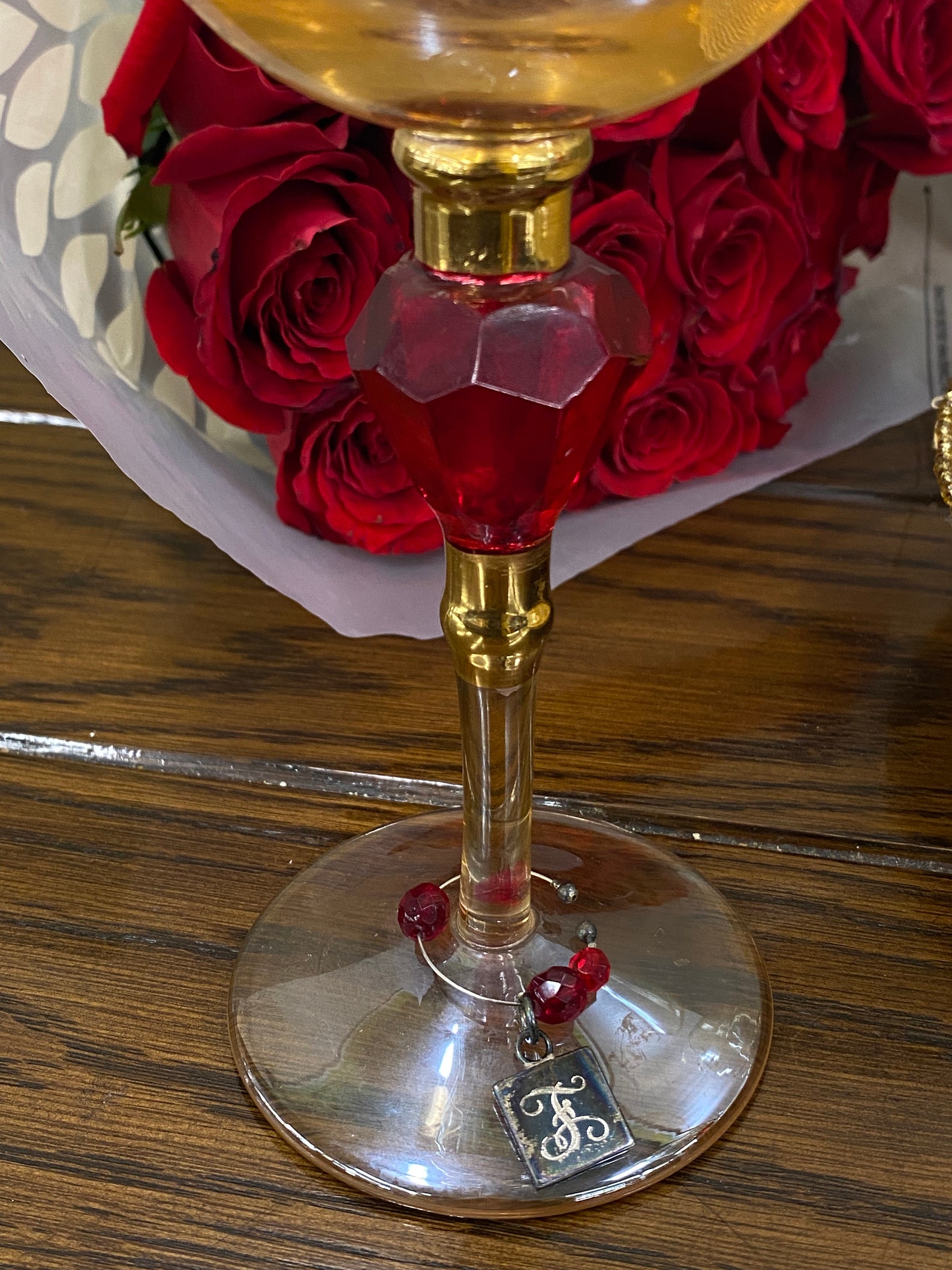 Vintage Pier 1 Amber Luster Glass Goblets With Gold Trim and Red ...