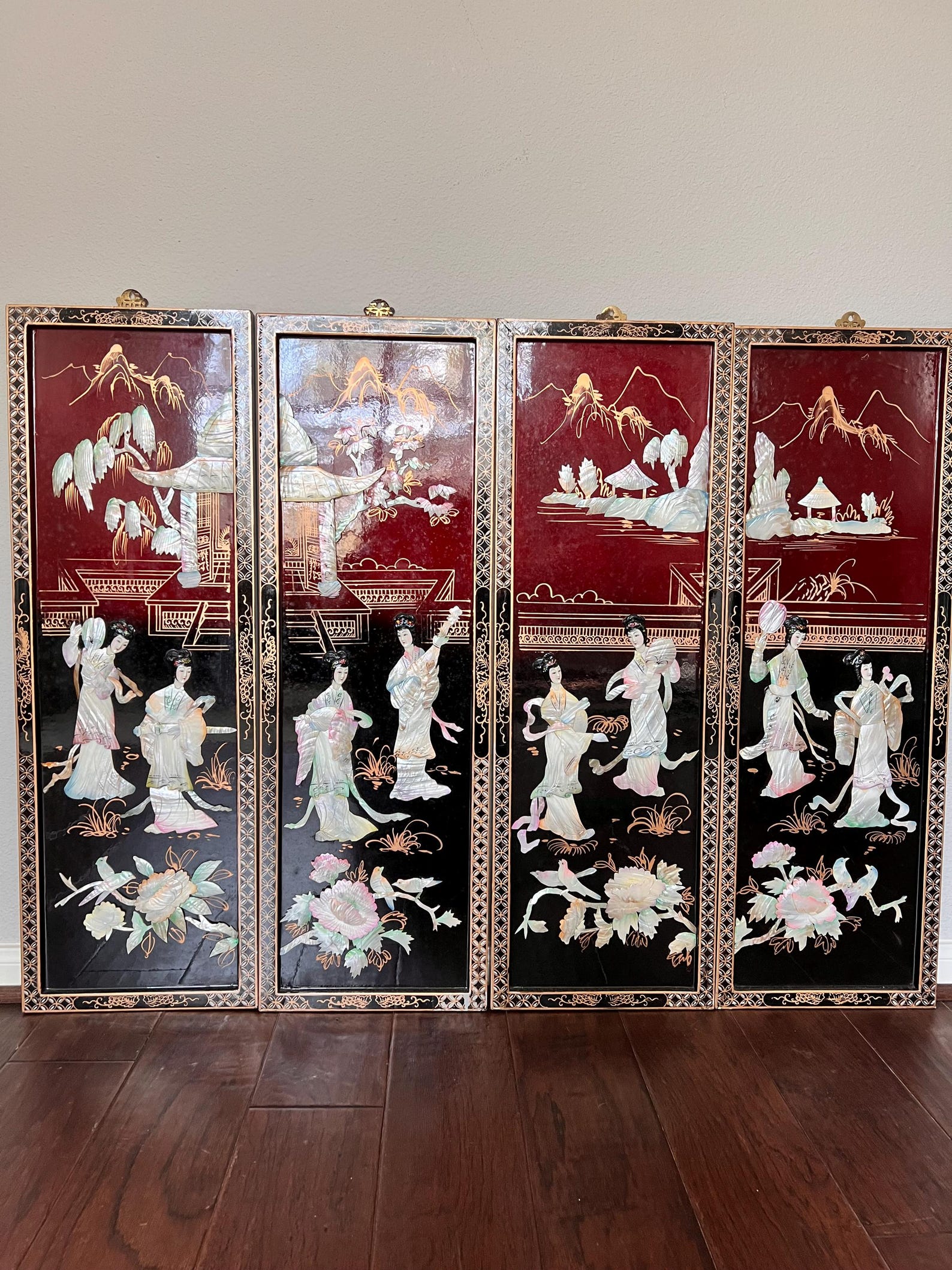Rare Vintage Oriental Ivory Mother of Pearl Soapstone Inlay Gold ...