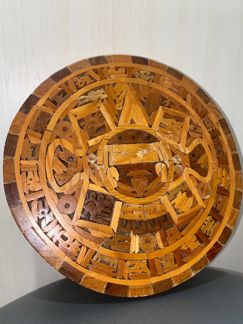 Handmade Wood Inlay Aztec Mayan Zodiac Calendar Wall Plaque - Etsy