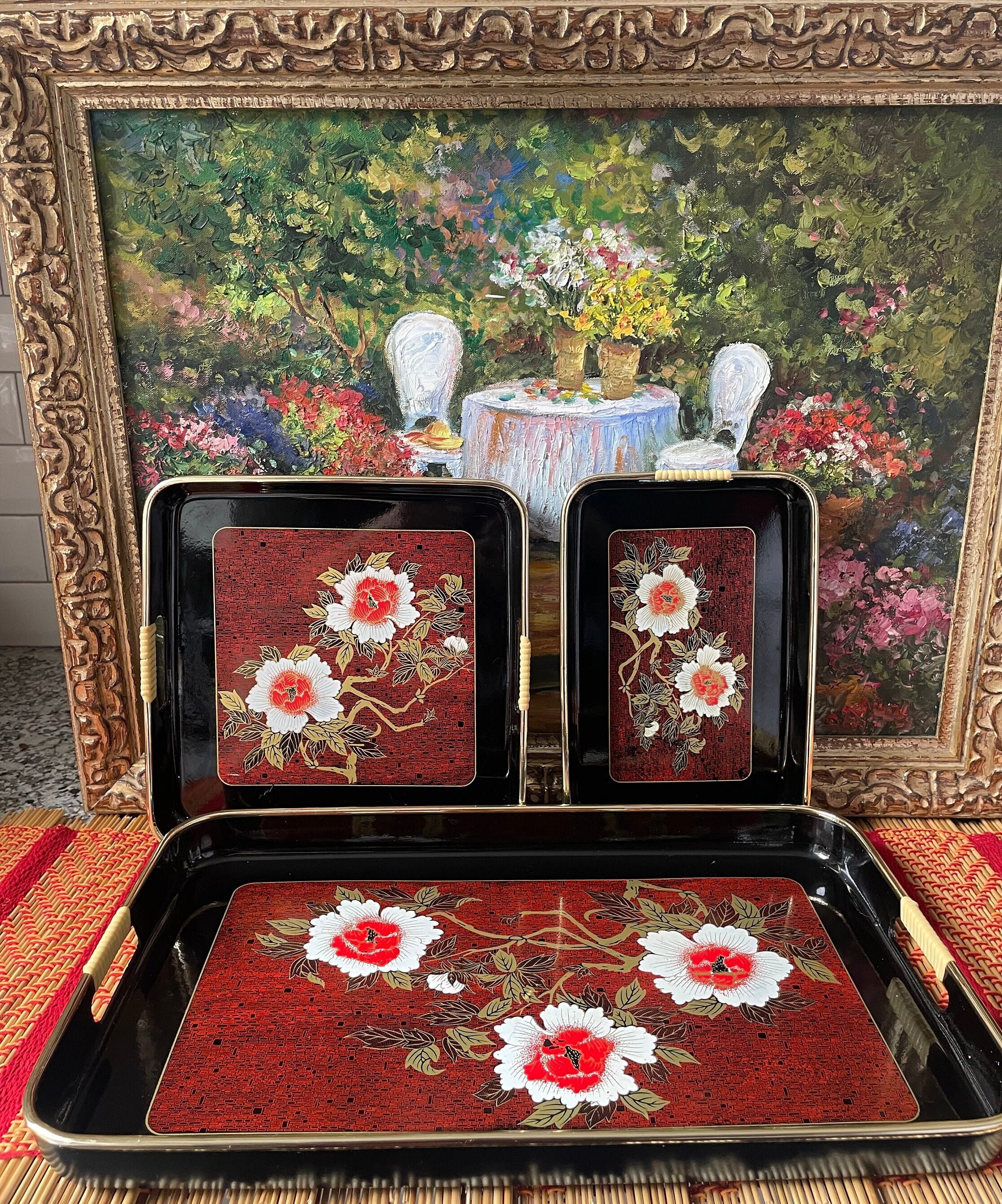 Vintage Mid Century Modern Toyo Japanese Lacquered Black Nesting Trays ...
