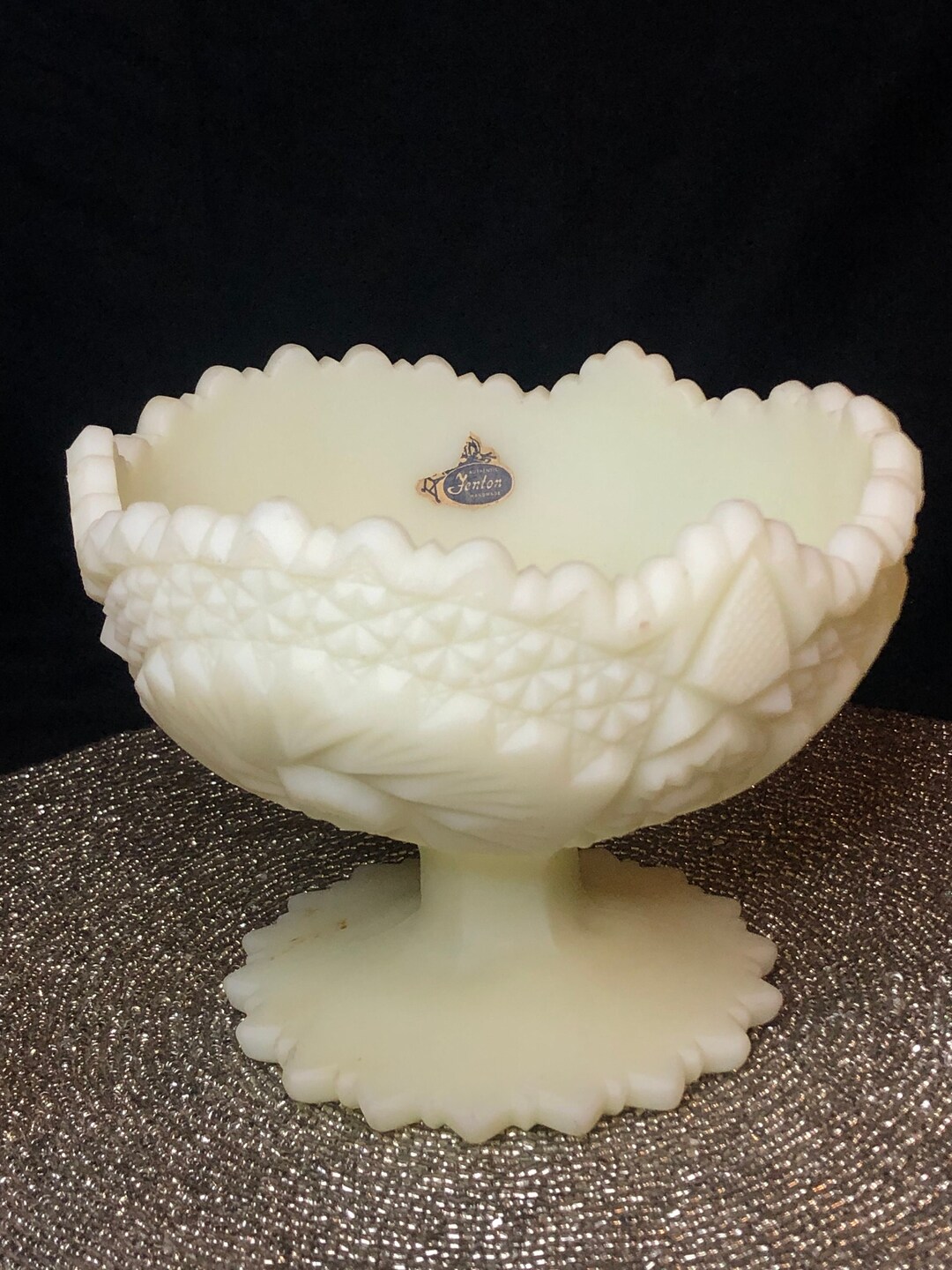 Vintage Fenton Uranium Custard Satin Glass Opaque Yellow Pedestal ...